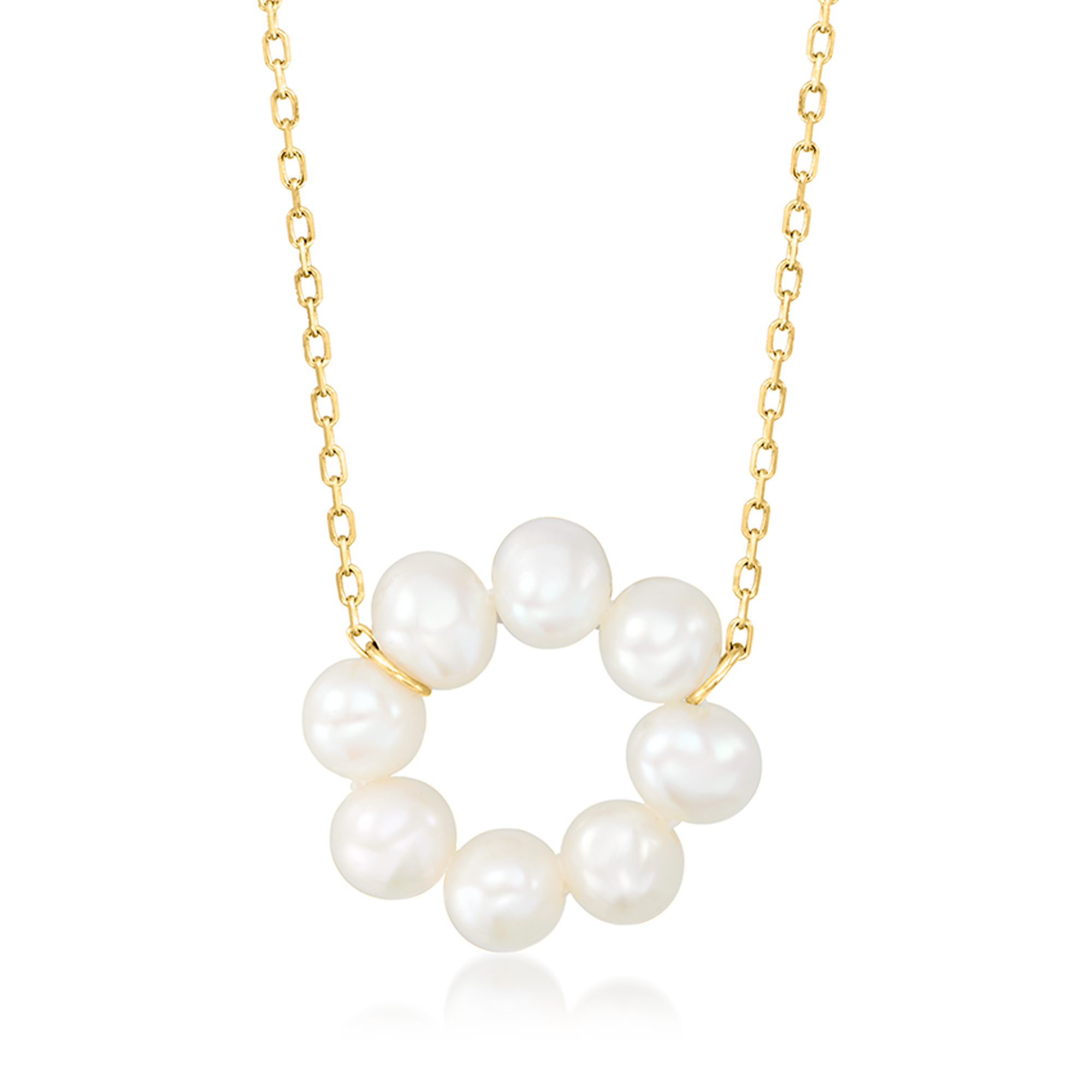3-3.5mm Cultured Pearl Circle Necklace in 14kt Yellow Gold. 17" | Ross ...