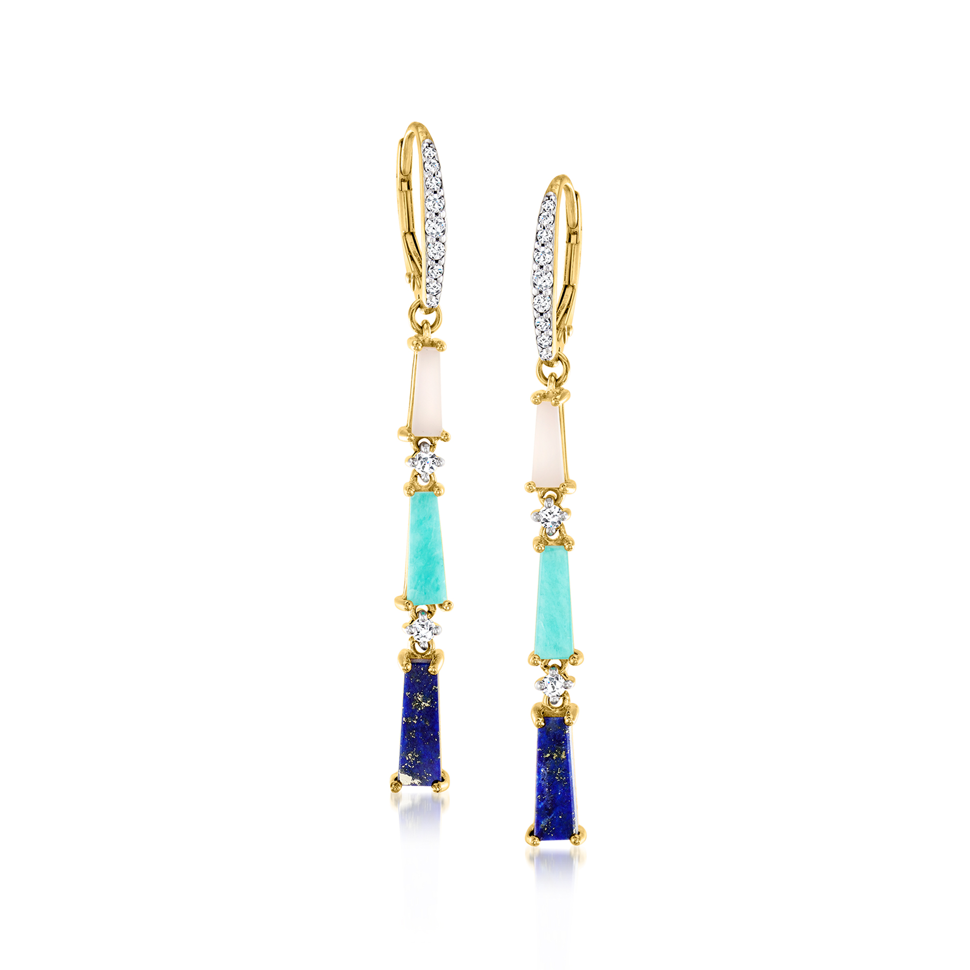Multi-Gemstone Linear Drop Earrings with .40 ct. t.w. White Zircon in ...