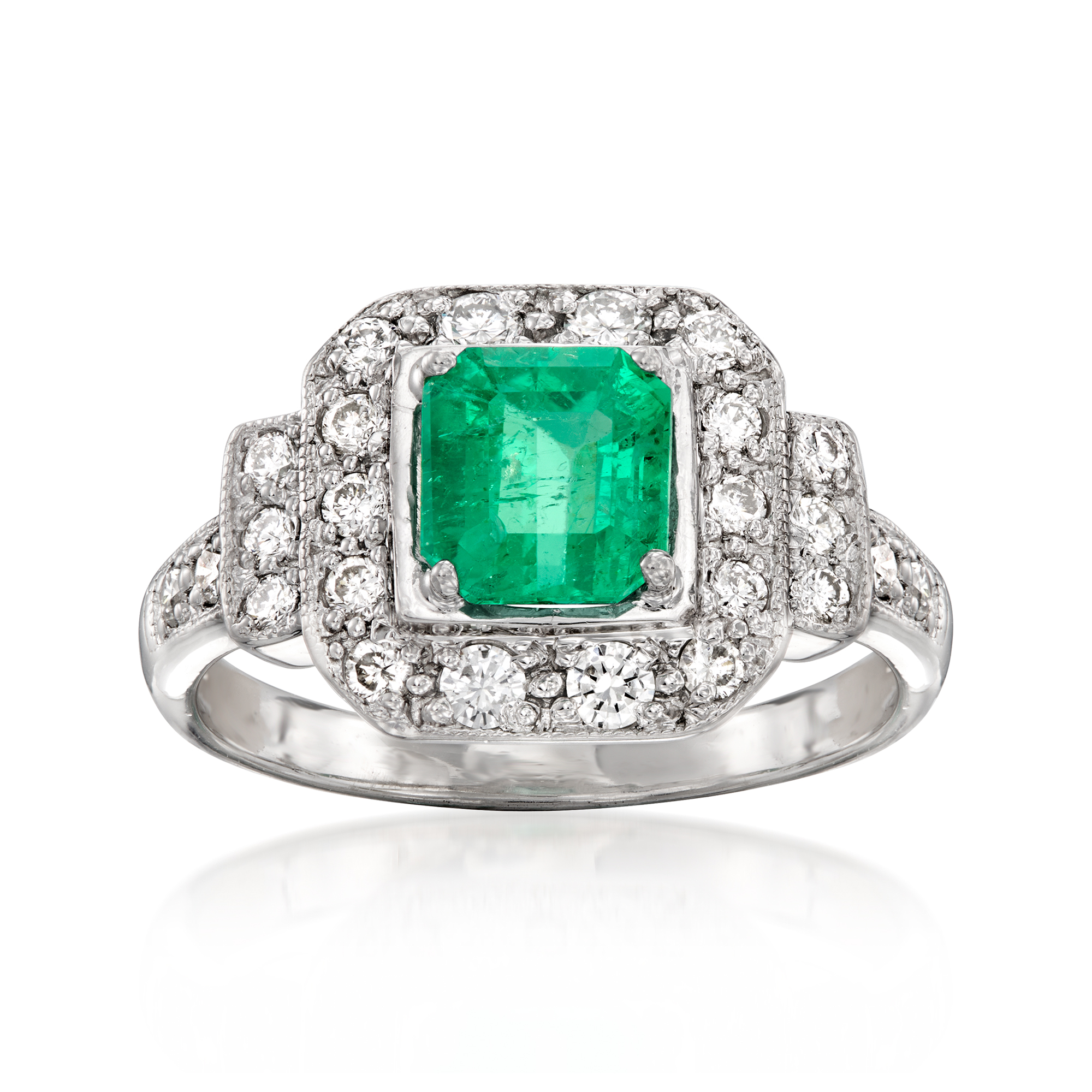 C. 2000 Vintage 1.18 Carat Emerald and .70 ct. t.w. Diamond Ring in ...