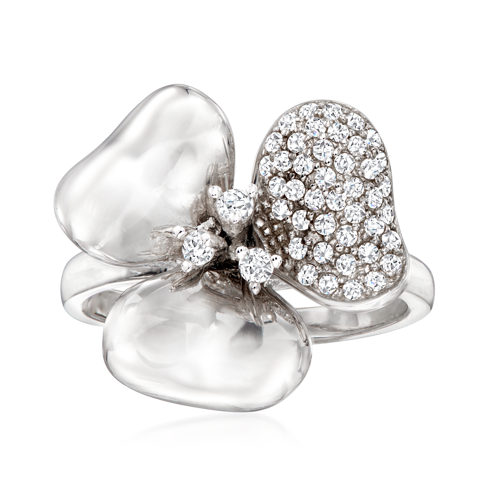 Italian .30 ct. t.w. CZ Flower Ring in Sterling Silver | Ross-Simons