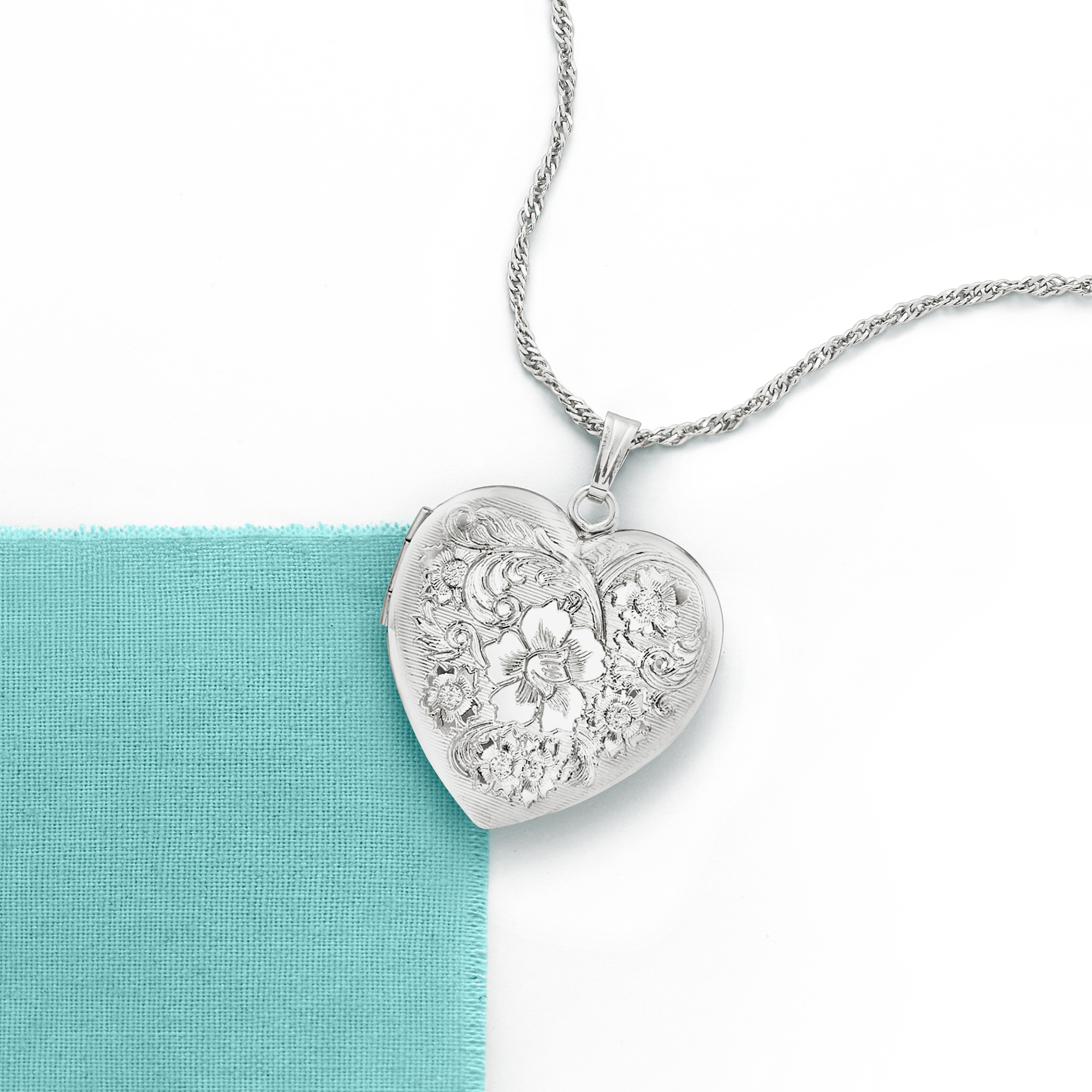 Sterling Silver Personalized Floral Heart Locket Necklace