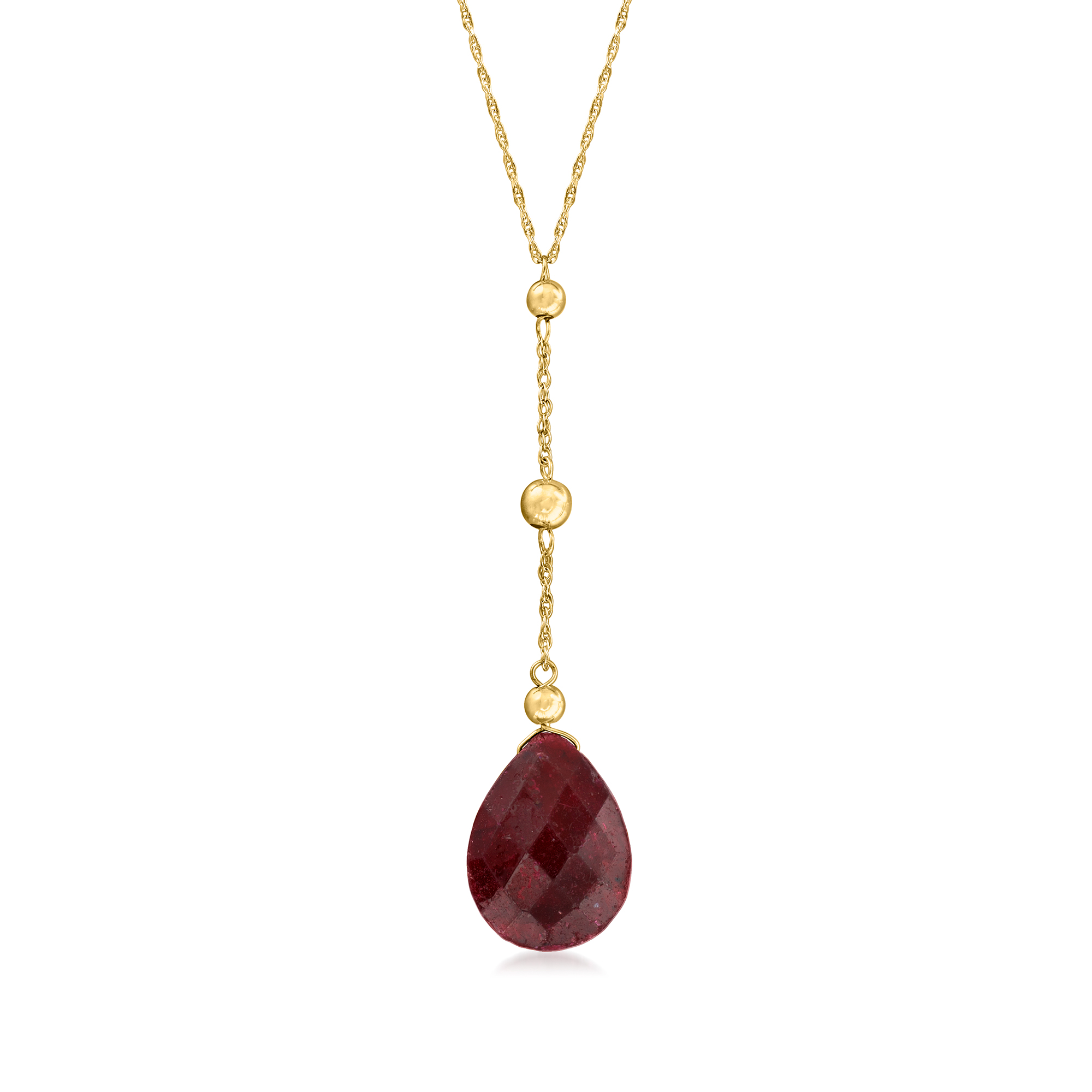 10.00 Carat Ruby and Bead Drop Necklace in 14kt Yellow Gold. 20 inches ...