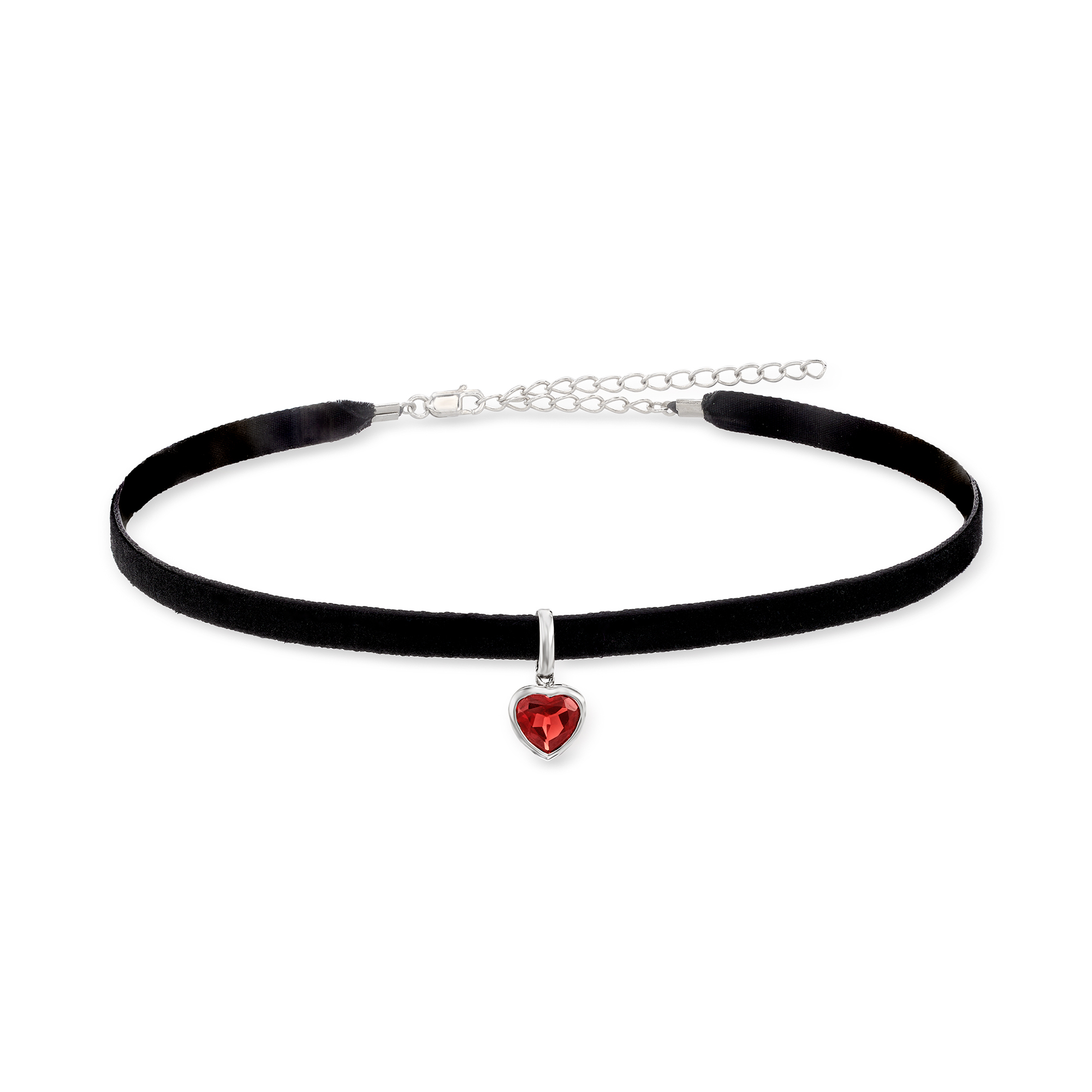 Ross Simons 1.9Ct Garnet Heart Choker Necklace Silver Black Velvet CORD. 13