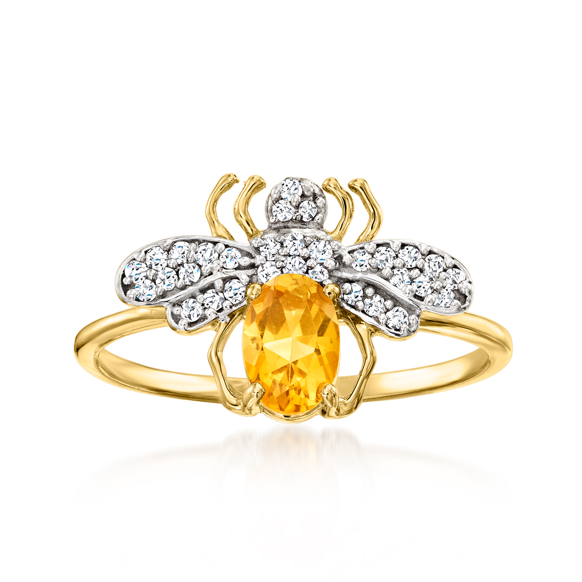 40 Carat Citrine and .10 ct. t.w. Diamond Bumblebee Ring in 14kt Yellow Gold