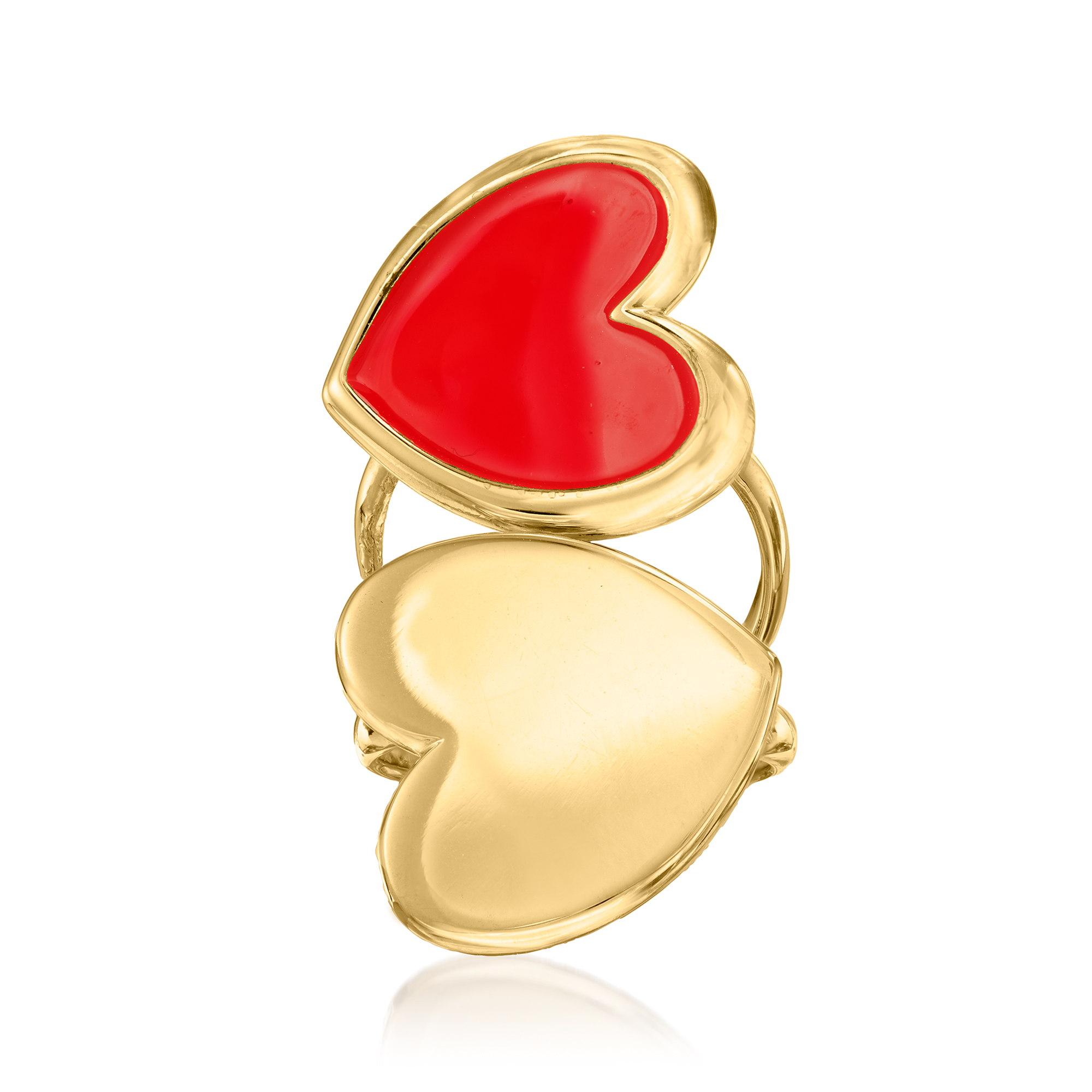 Italian Red Enamel Two-Heart Ring in 18kt Gold Over Sterling | Ross-Simons