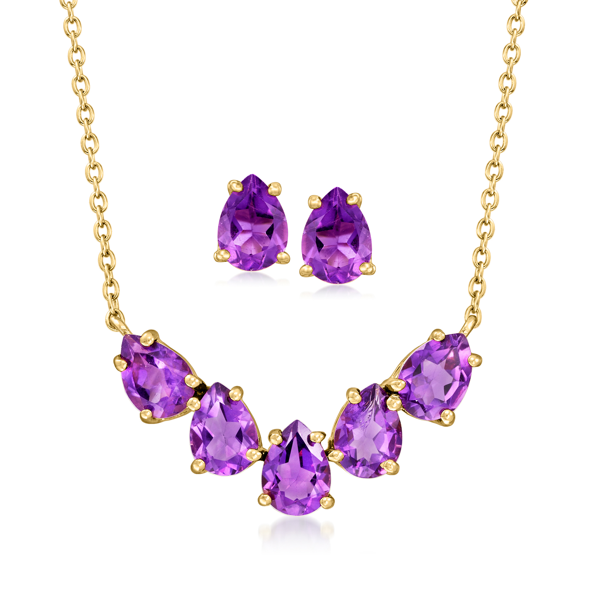 4.20 ct. t.w. Amethyst Jewelry Set: Earrings and Five-Stone Necklace in ...