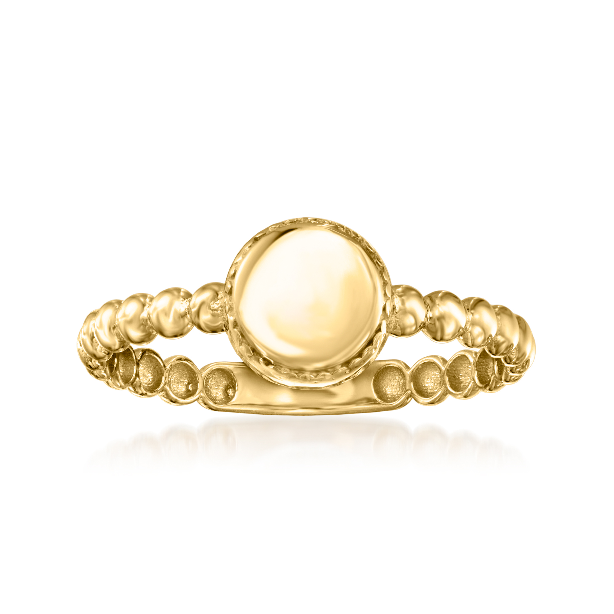 Italian 14kt Yellow Gold Personalized Round Beaded Ring | Ross-Simons