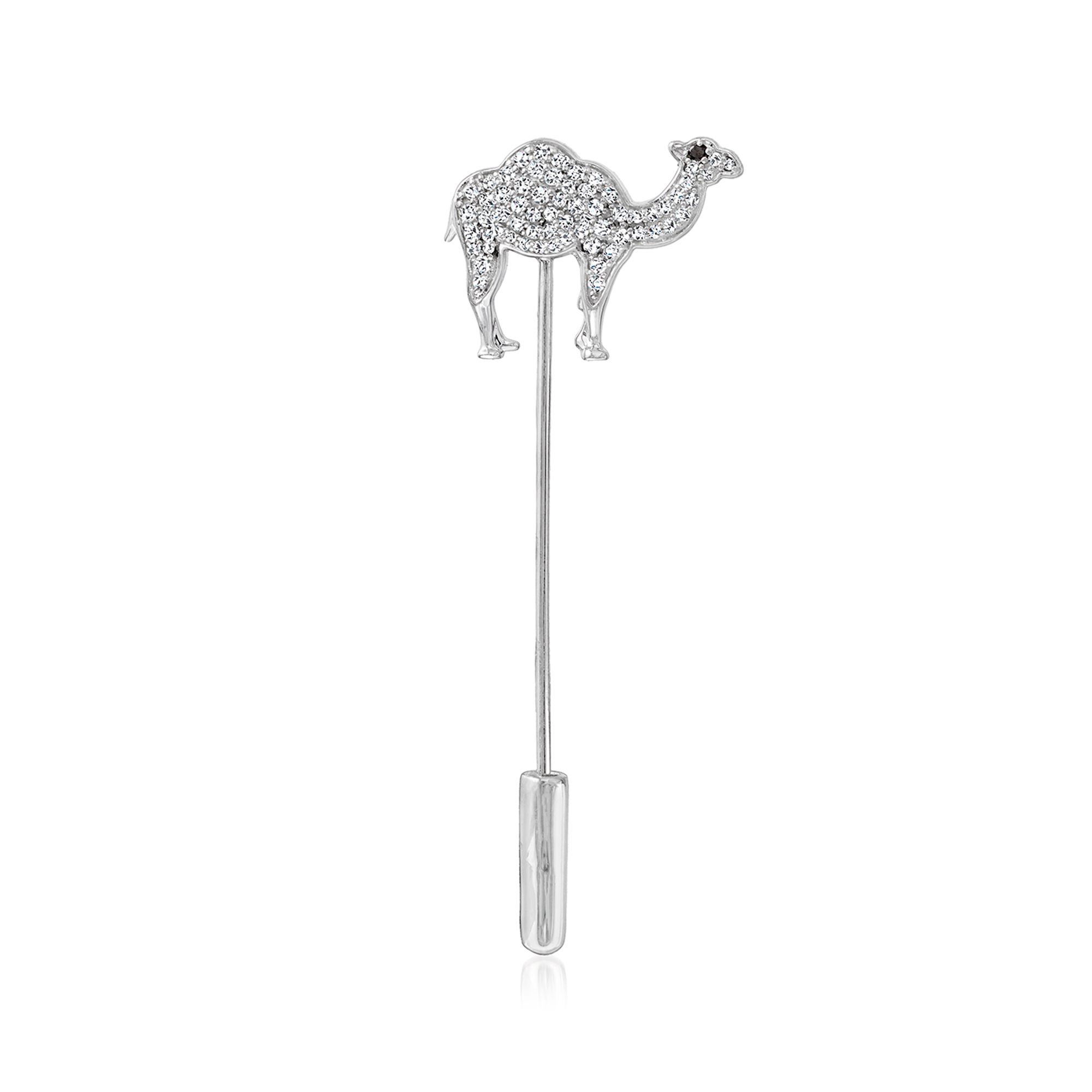 .32 ct. t.w. Diamond Camel Stick Pin with Black Diamond Accent in 14kt ...