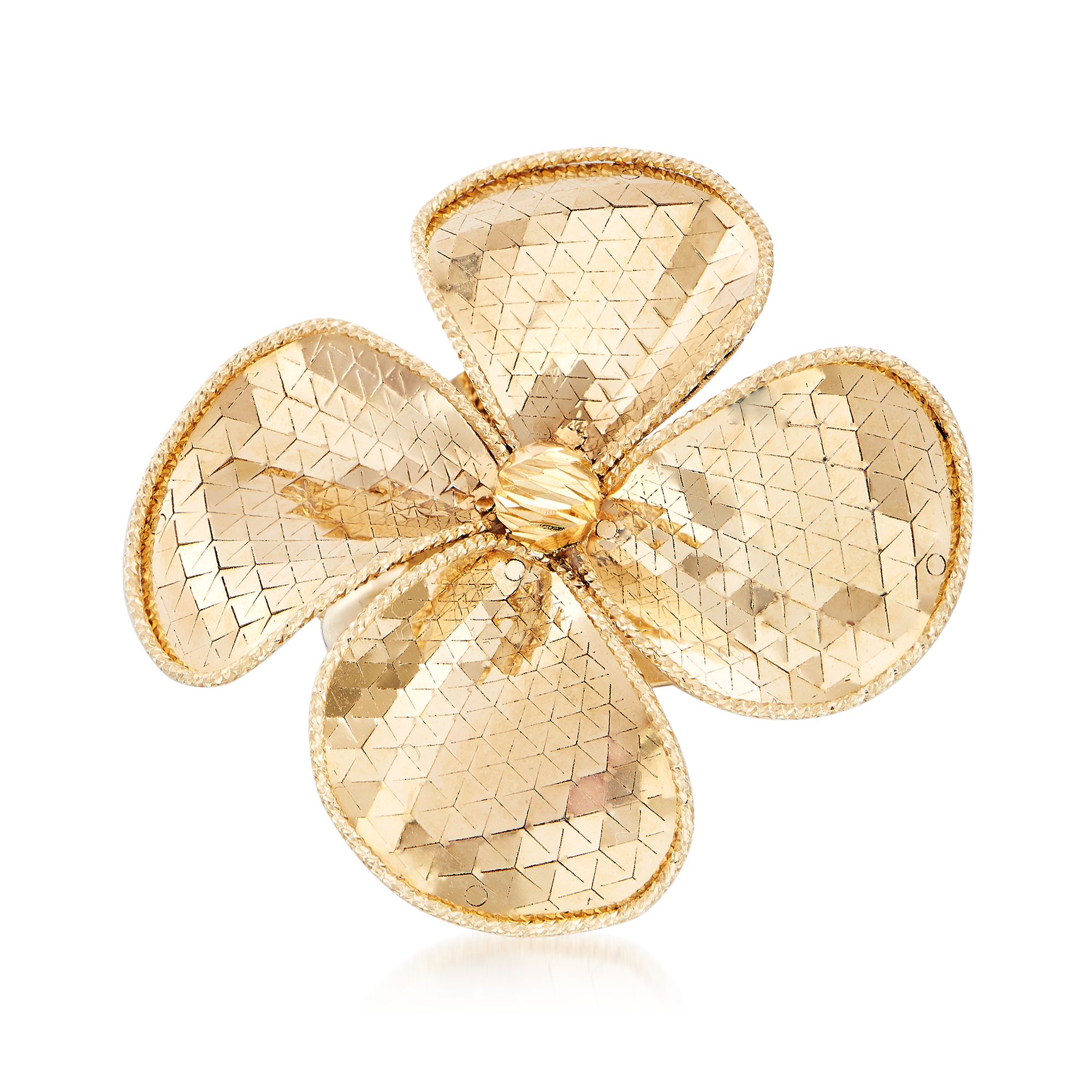 Italian 14kt Yellow Gold Diamond-Cut and Polished Flower Ring | Ross-Simons