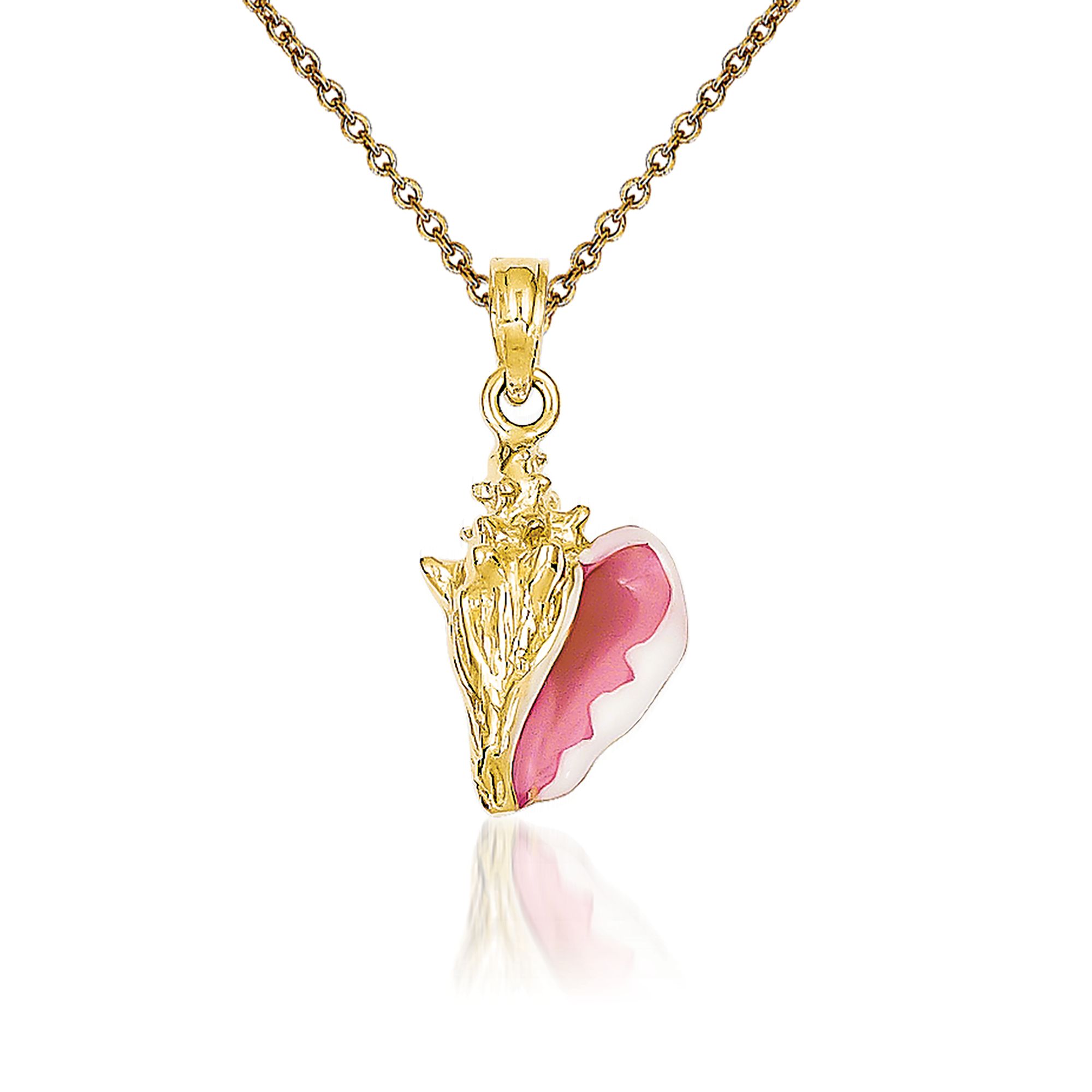 14kt Yellow Gold Conch Shell Pendant Necklace with Multicolored Enamel