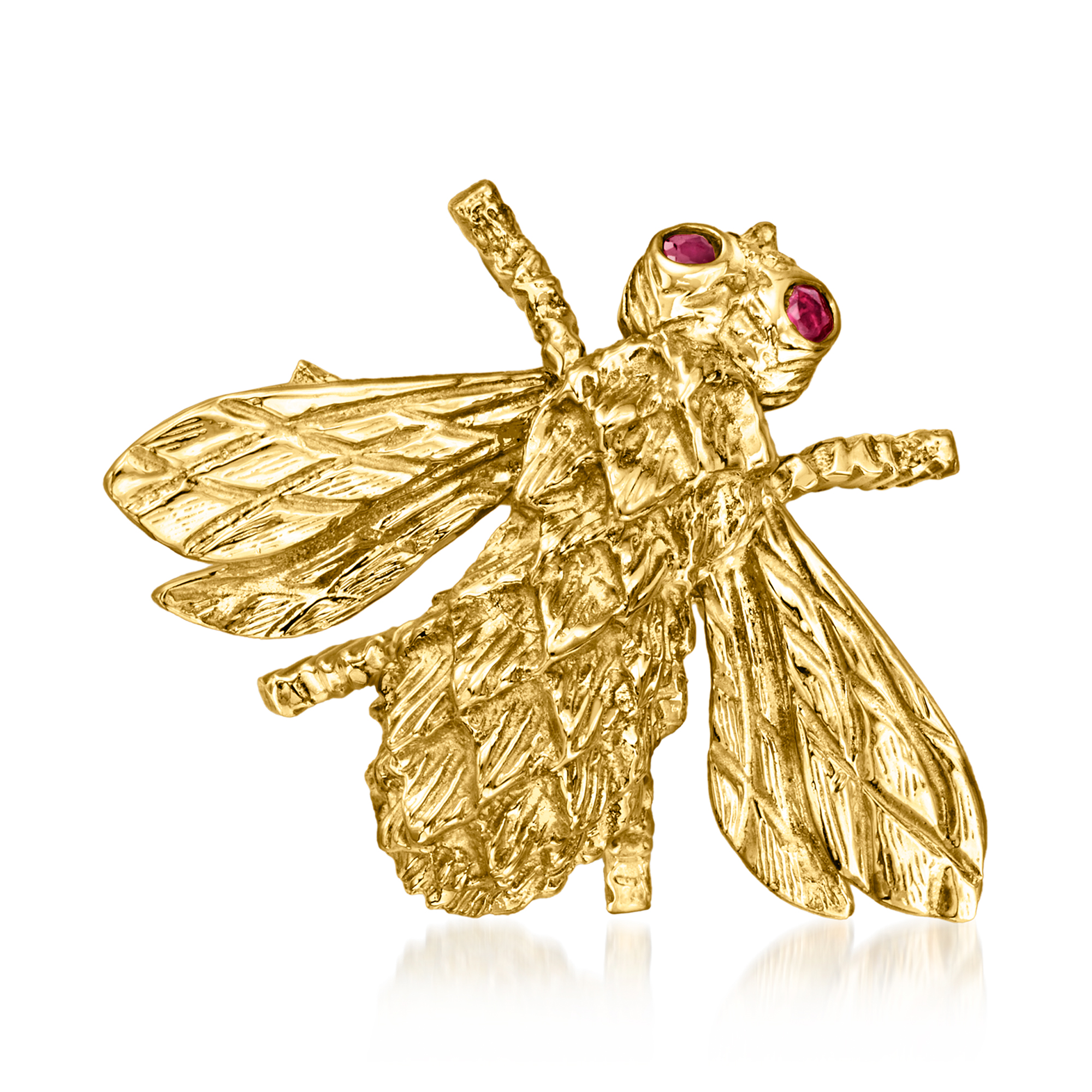 C. 1980 Vintage 18kt Yellow Gold Bee Pin with Ruby Accents | Ross-Simons