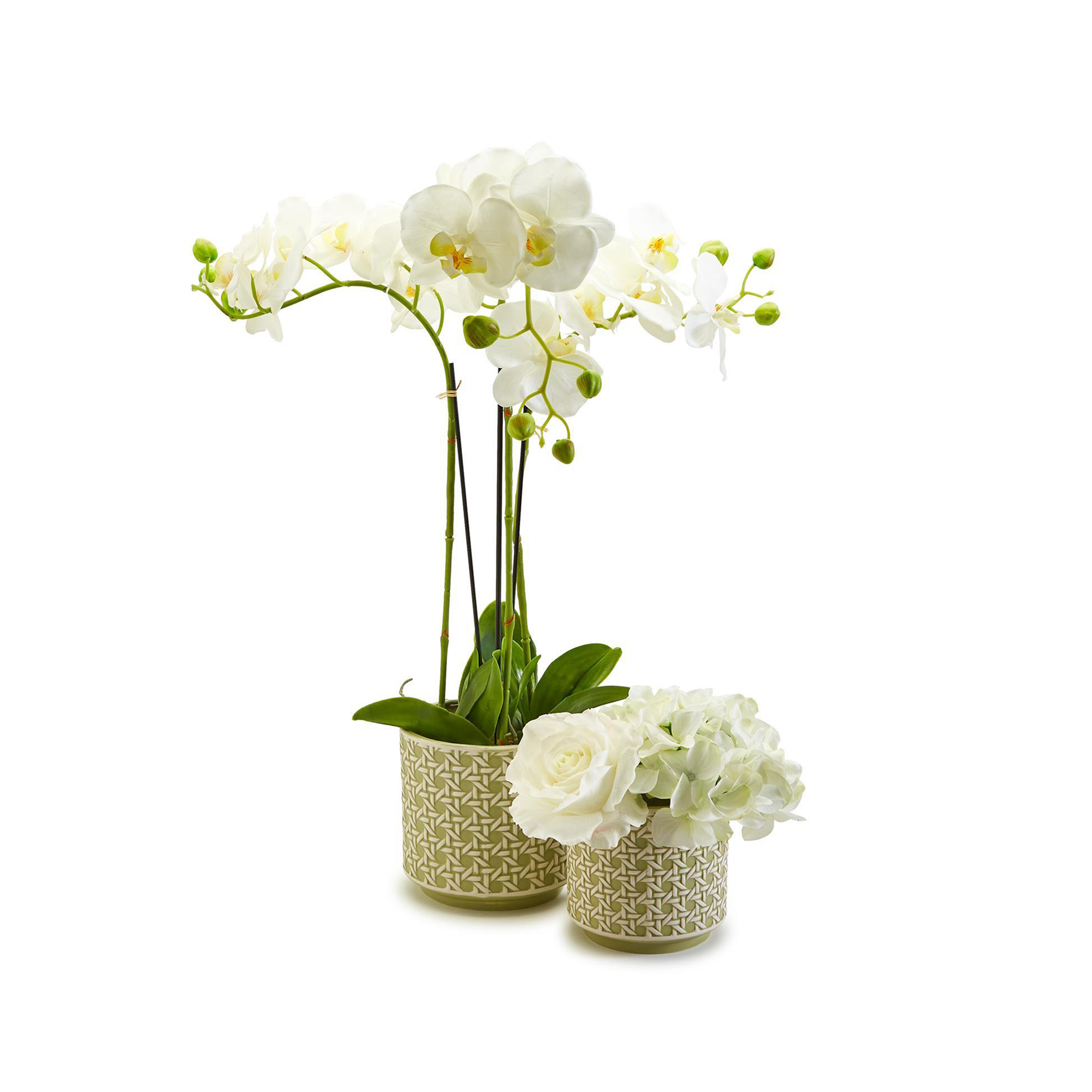 Countryside Embossed Cane Set of 2 Ceramic Cachepots | Ross-Simons