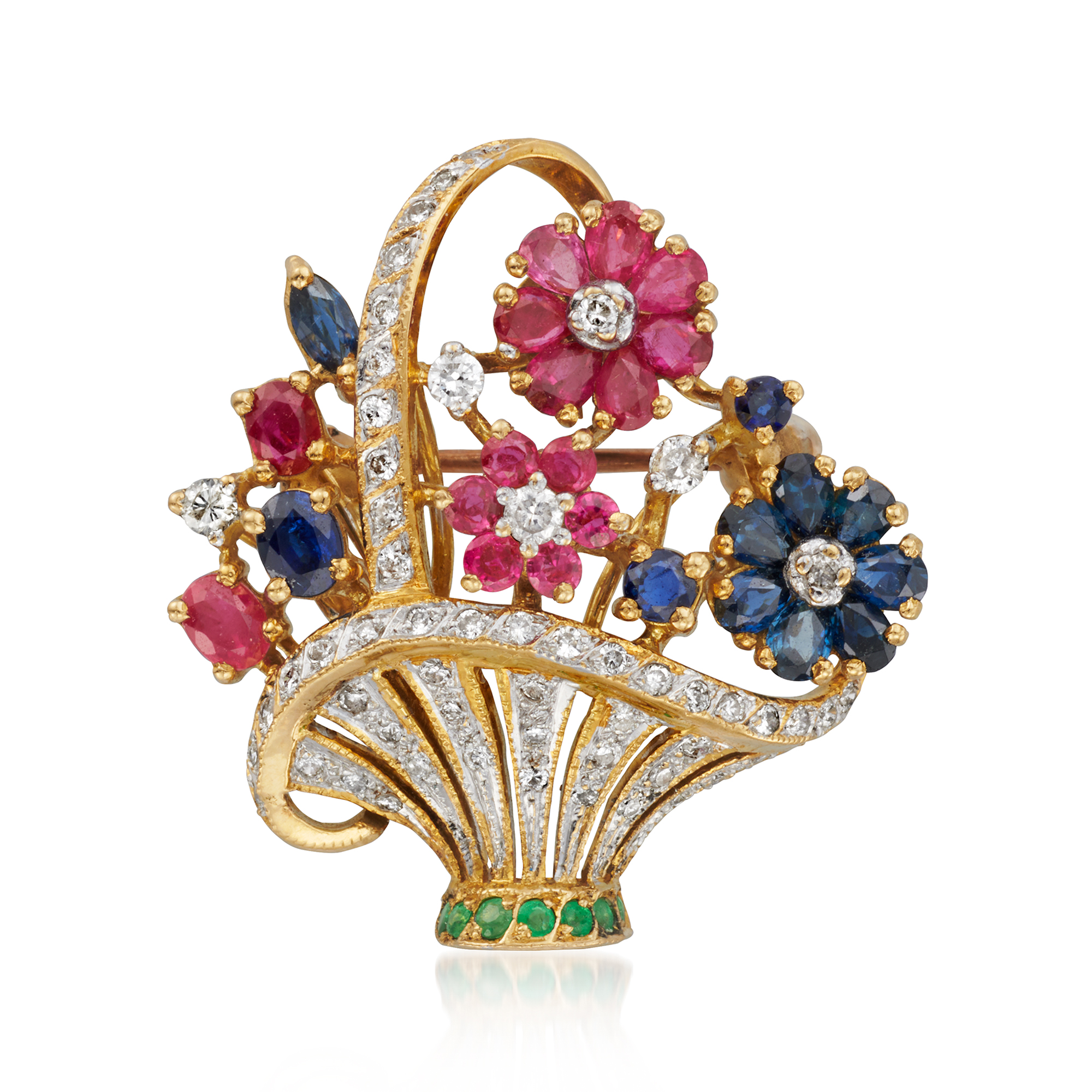 C. 1970 Vintage 1.64 ct. t.w. Multi-Gemstone Flower Basket Pin with .35 ...