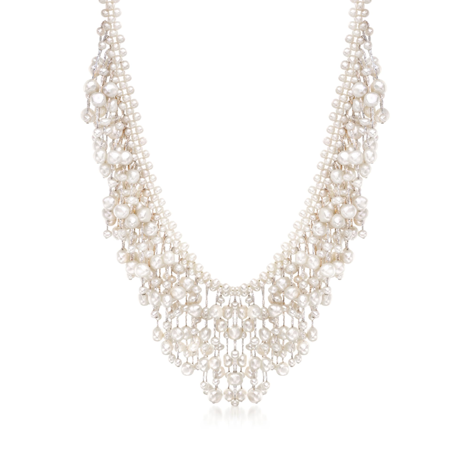 4-7.5mm Cultured Pearl Fringe Necklace With Sterling Silver | Ross-Simons