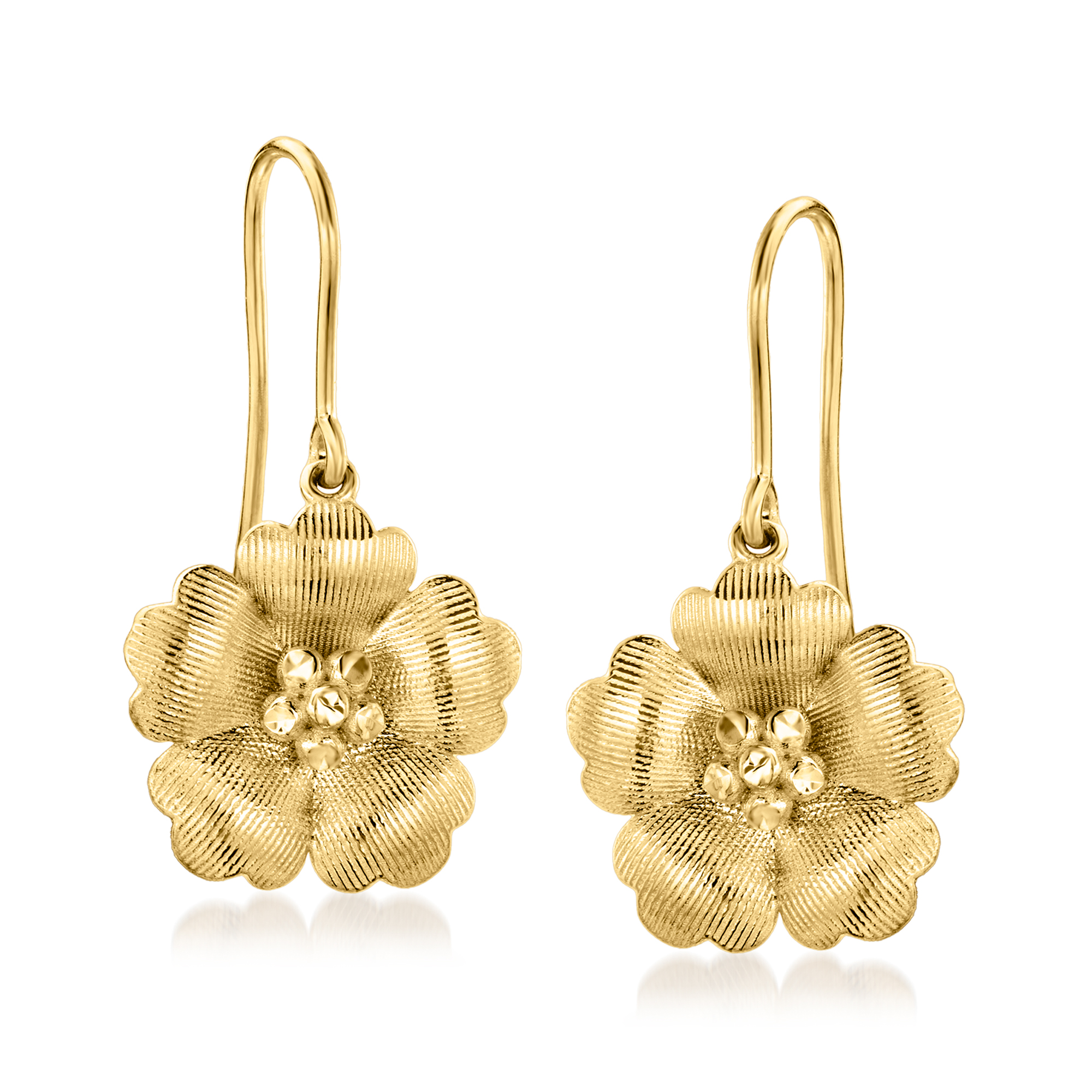 Italian 14kt Yellow Gold Flower Drop Earrings | Ross-Simons