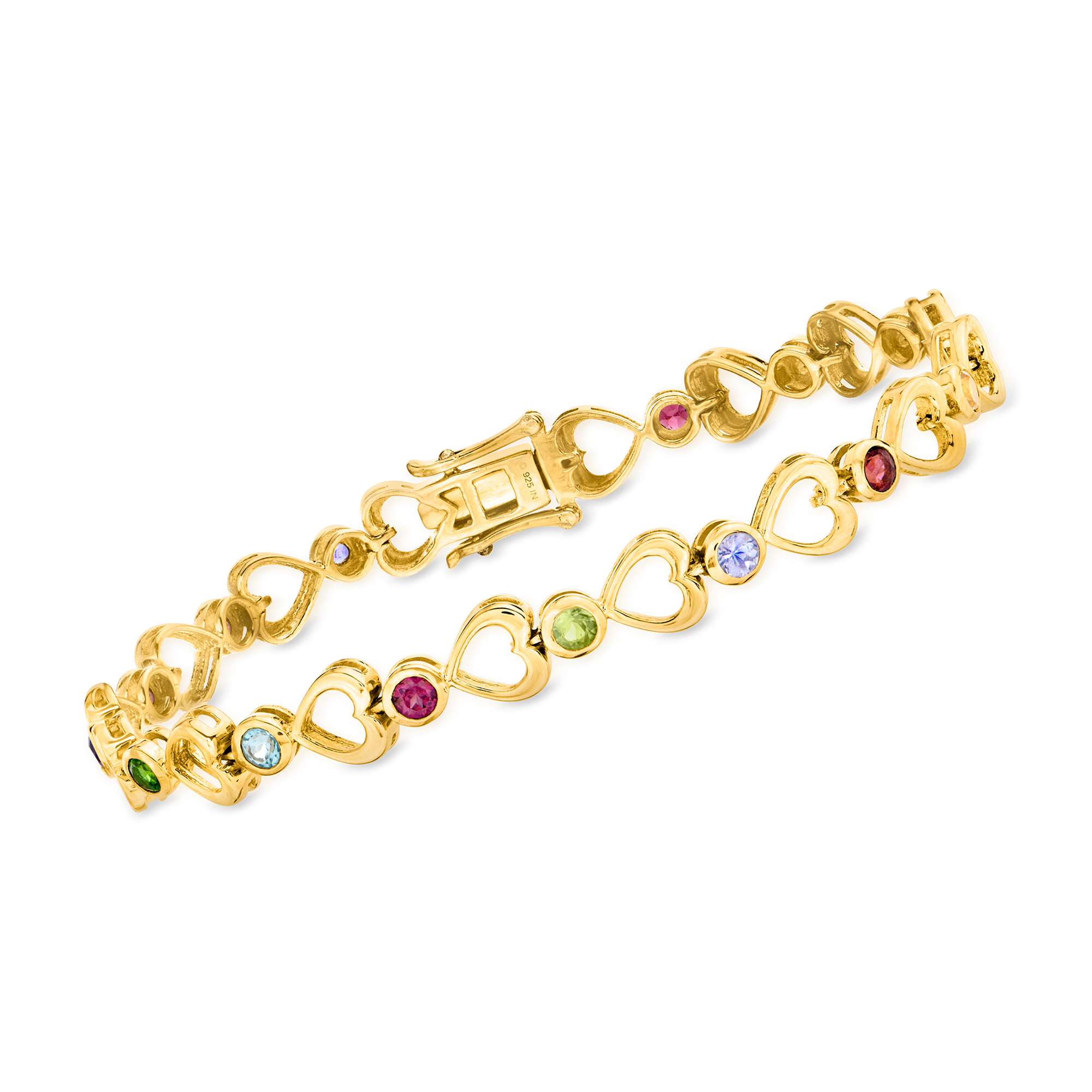 1.80 ct. t.w. Multi-Gemstone Heart-Link Bracelet in 18kt Gold Over ...
