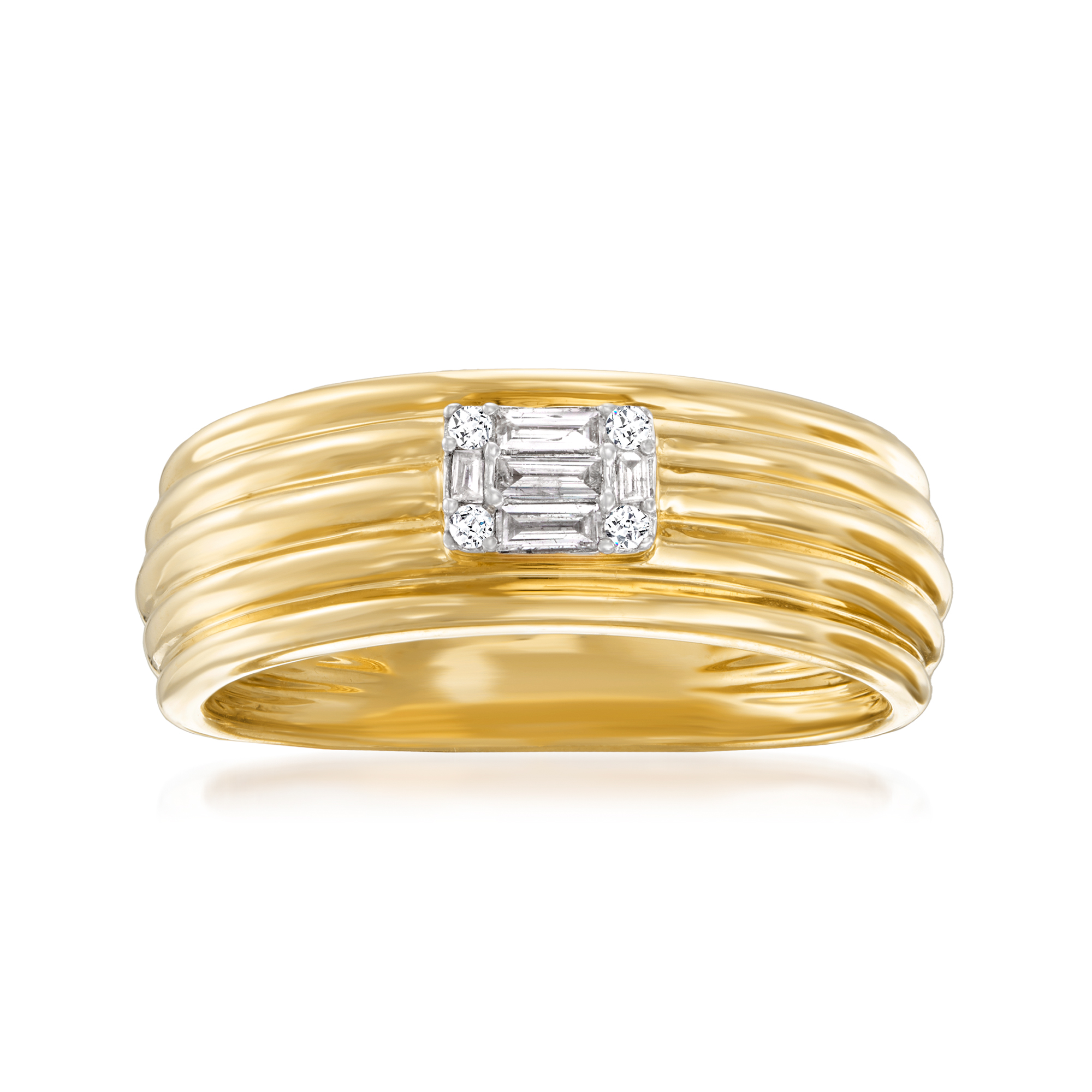 .10 ct. t.w. Diamond Cluster Ribbed Ring in 14kt Yellow Gold | Ross-Simons