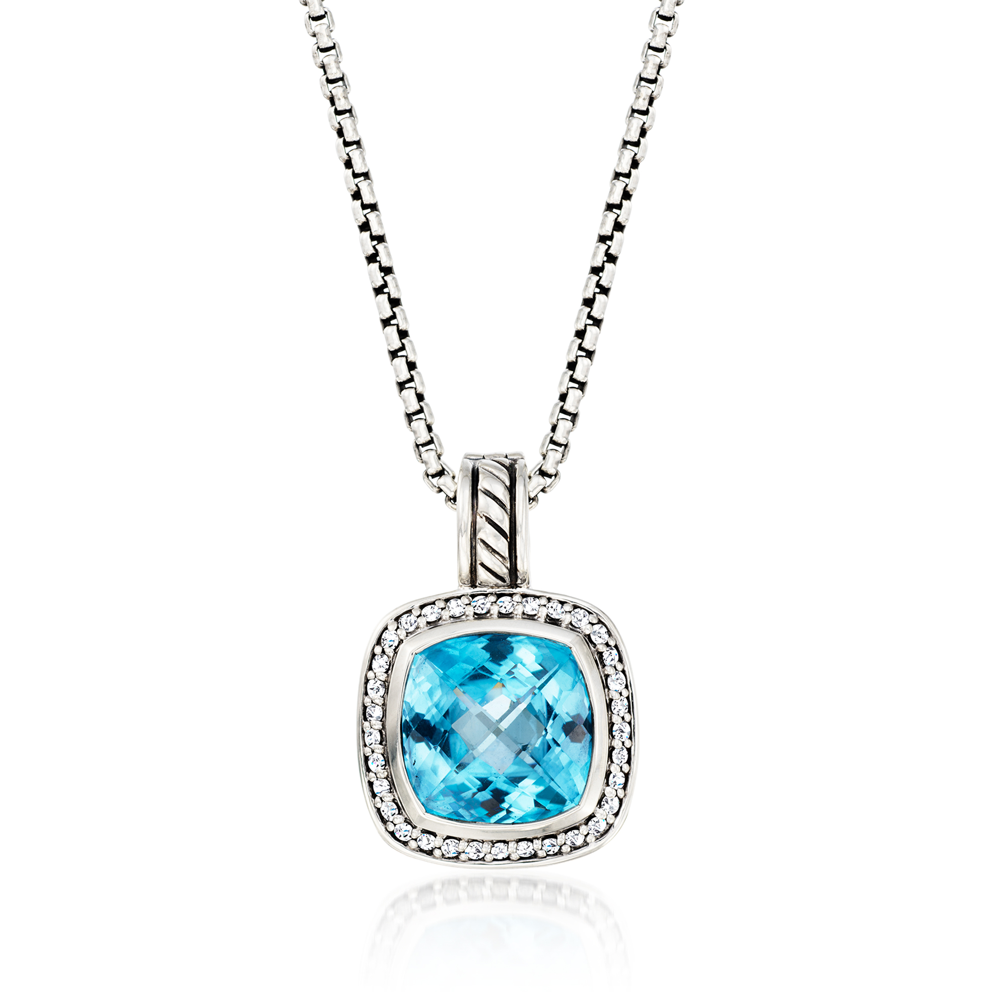 C. 2000 Vintage David Yurman 5.00 Carat London Blue Topaz and .33 ct. t.w. Diamond Pendant Necklace in Sterling Silver