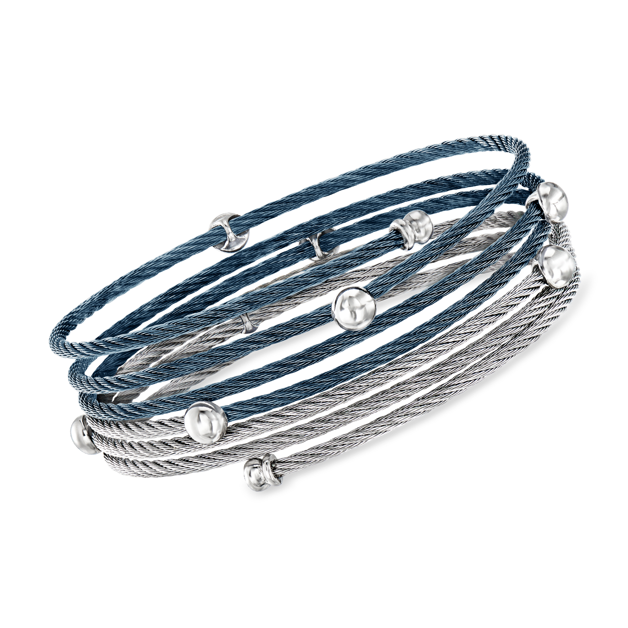 ALOR Blue and Gray Stainless Steel Cable Wrap Bracelet | Ross-Simons