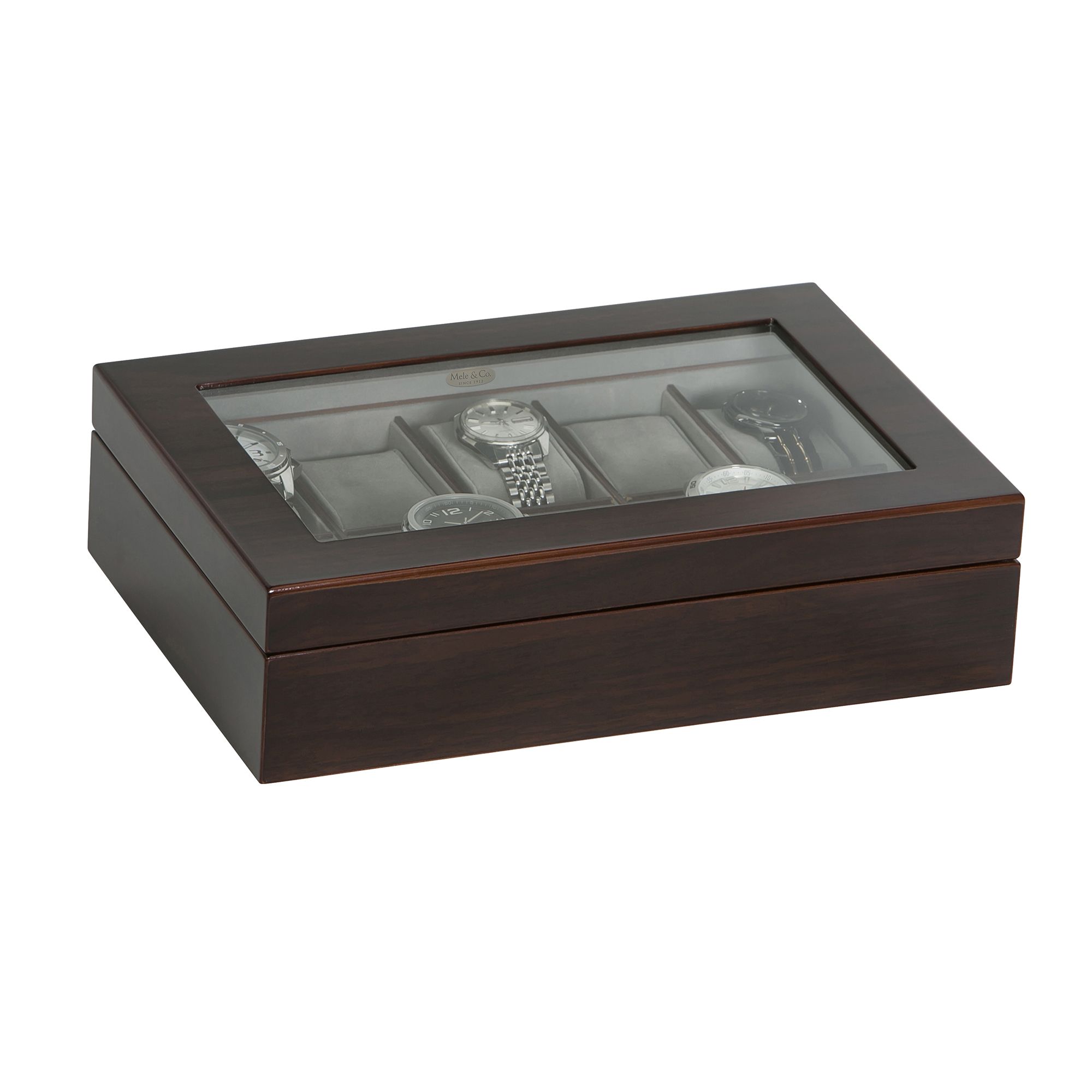 Mele & Co. "Hudson" Mahogany-Finished Wooden Ten-Part Watch Box with ...