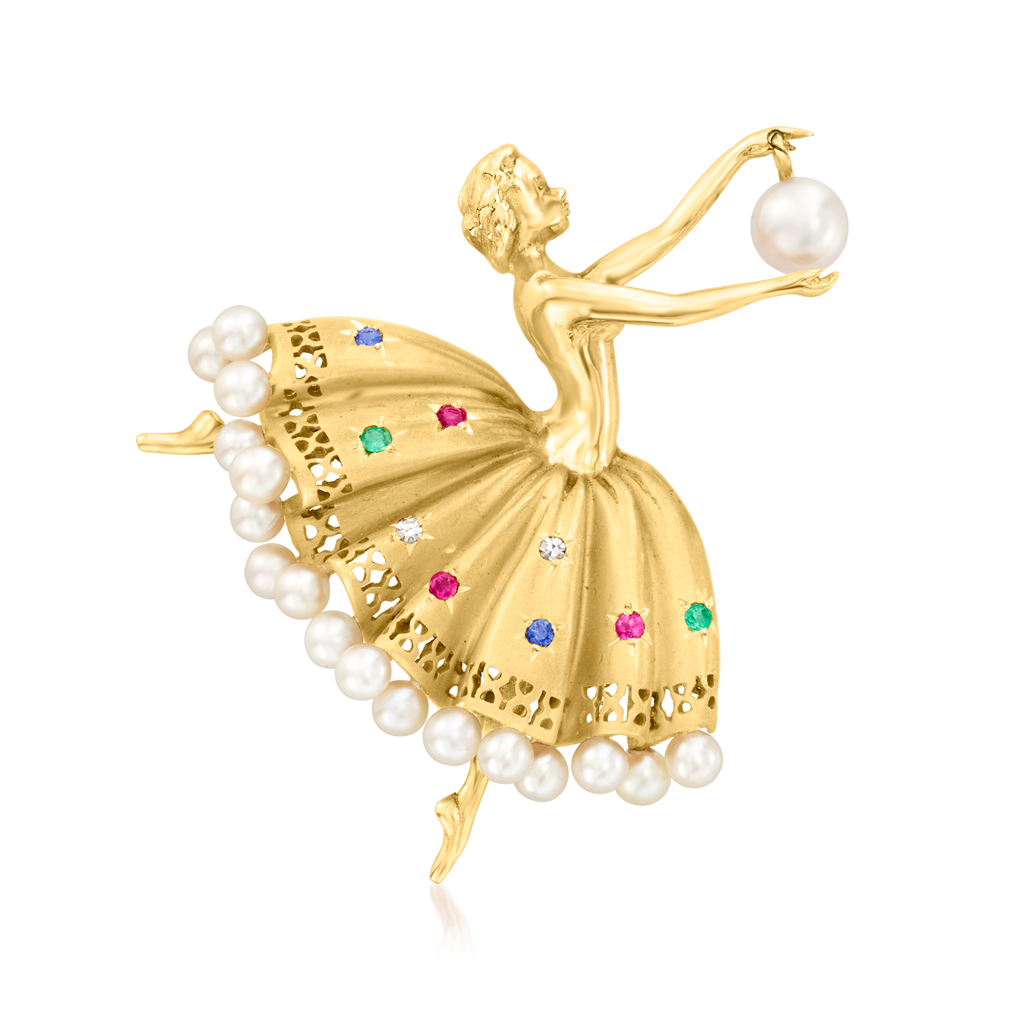 C. 1970 Vintage 3.5-6.5mm Cultured Pearl and .40 ct. t.w. Multi ...