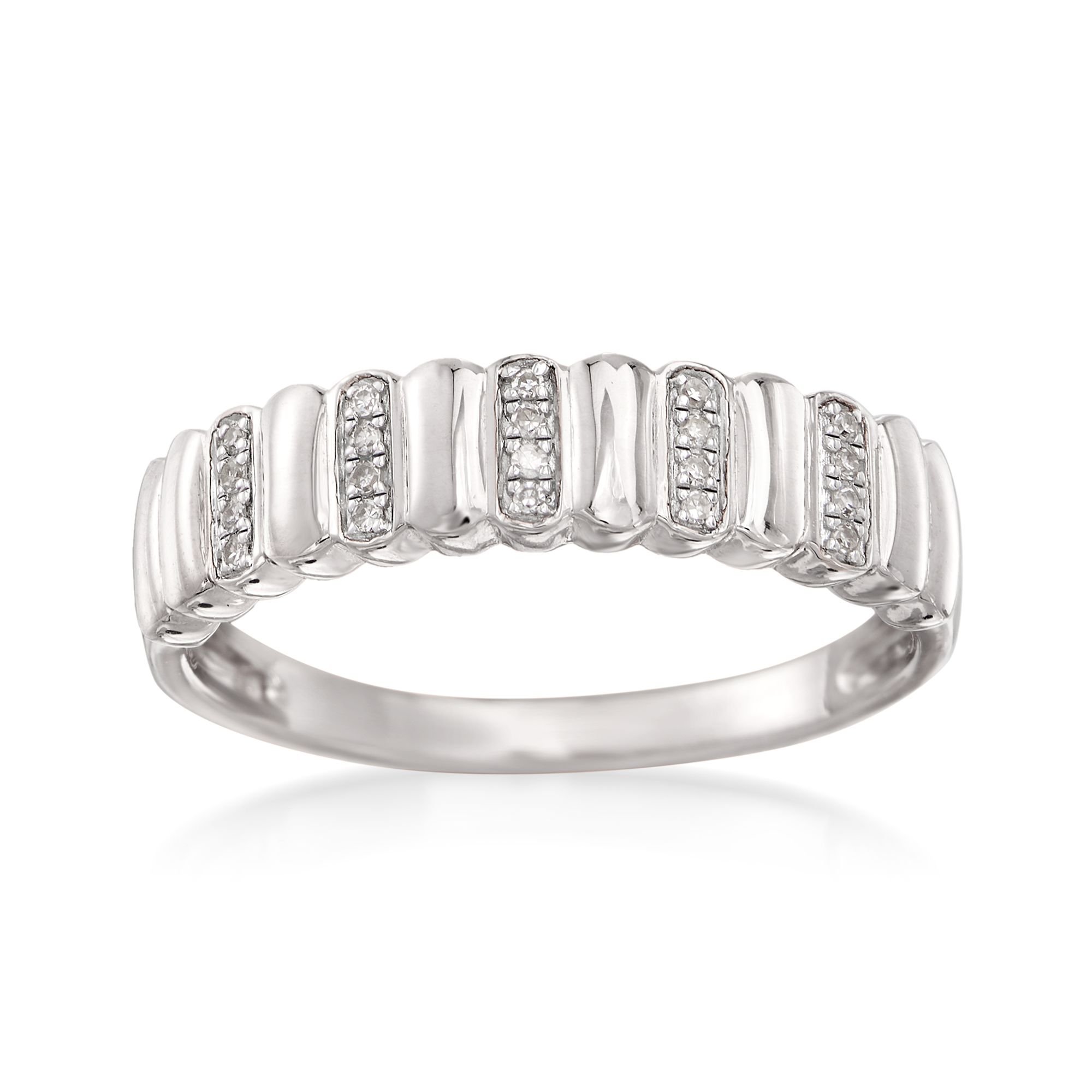 Sterling Silver Ribbed Ring with Diamond Accents | Ross-Simons