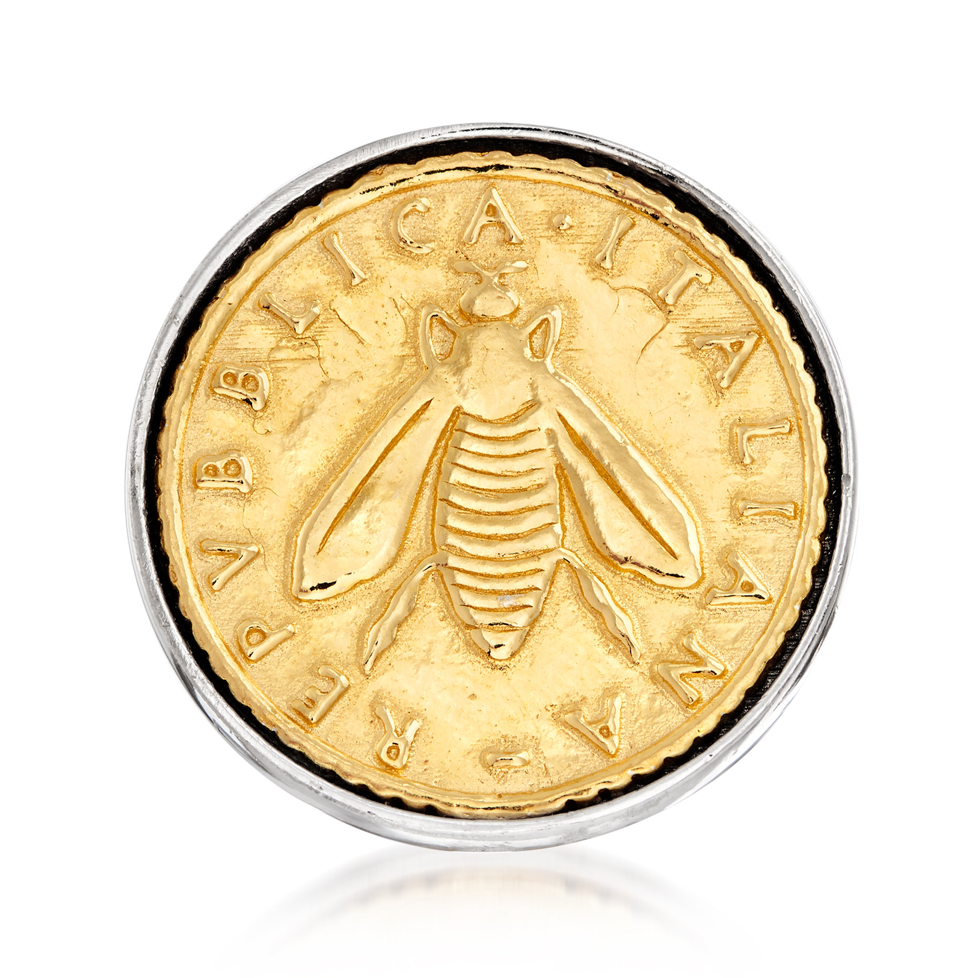 Italian Replica Lira Bee Coin Ring in Sterling Silver and 18kt Gold ...