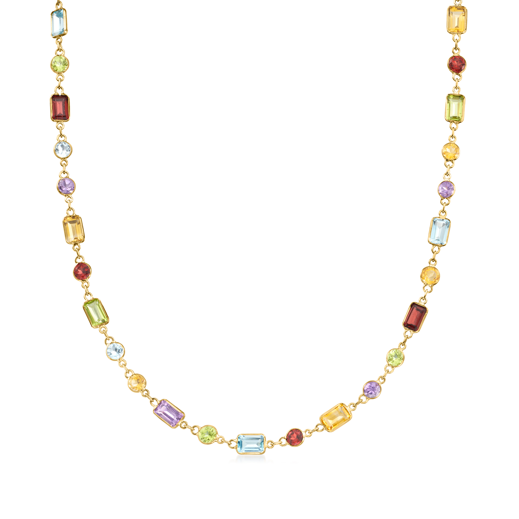 19.50 ct. t.w. Multi-Gemstone Station Necklace in 14kt Yellow Gold ...