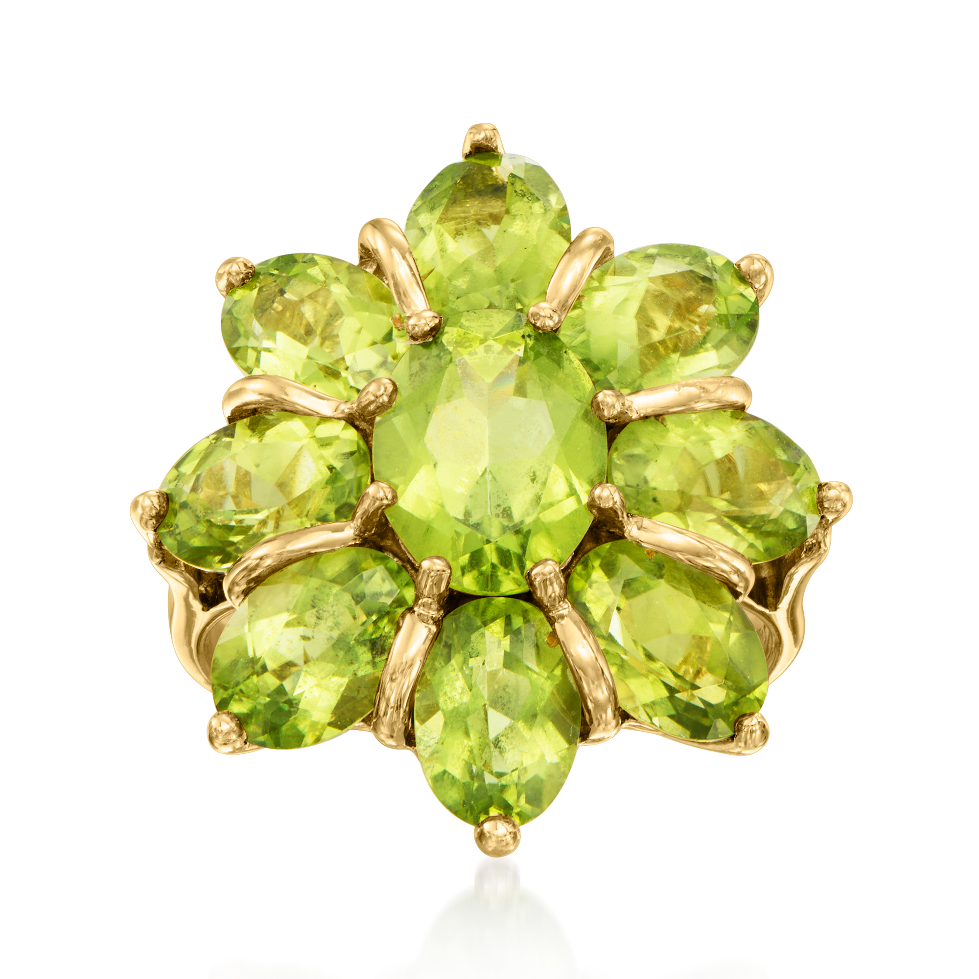 C. 1980 Vintage 9.20 ct. t.w. Peridot Flower Ring in 10kt Yellow Gold ...