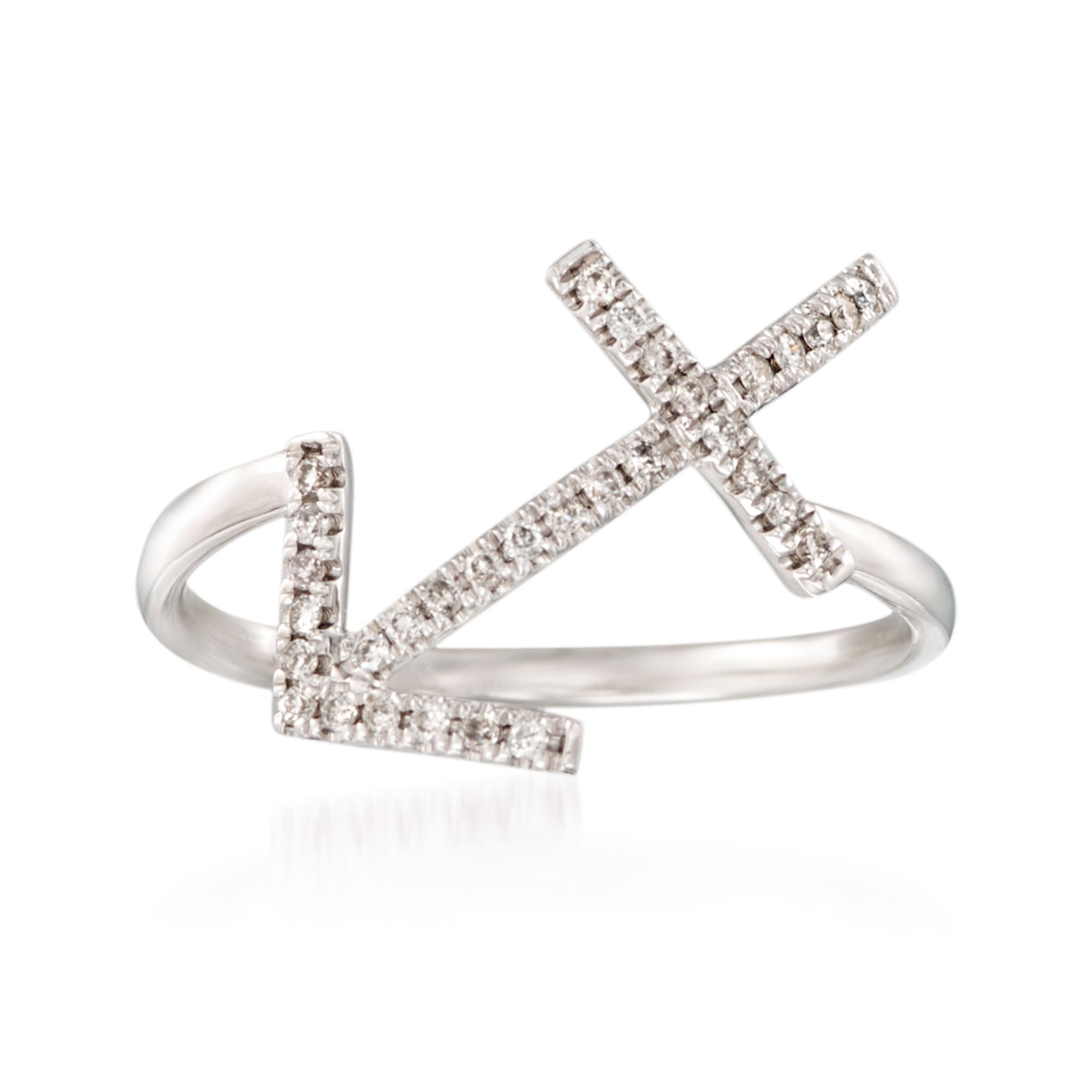 .13 ct. t.w. Diamond Anchor Ring in 14kt White Gold | Ross-Simons