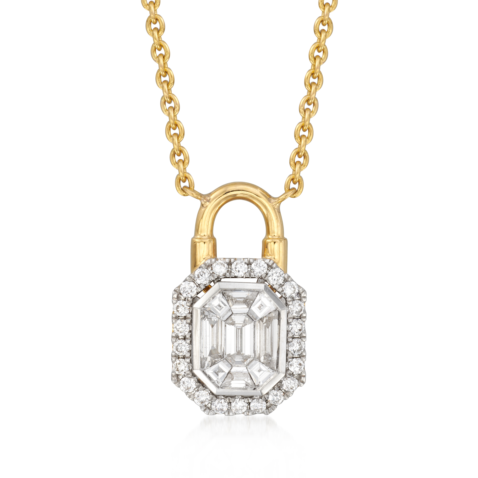 C. 2000 Vintage .51 ct. t.w. Diamond Lock Necklace in 18kt Yellow Gold ...