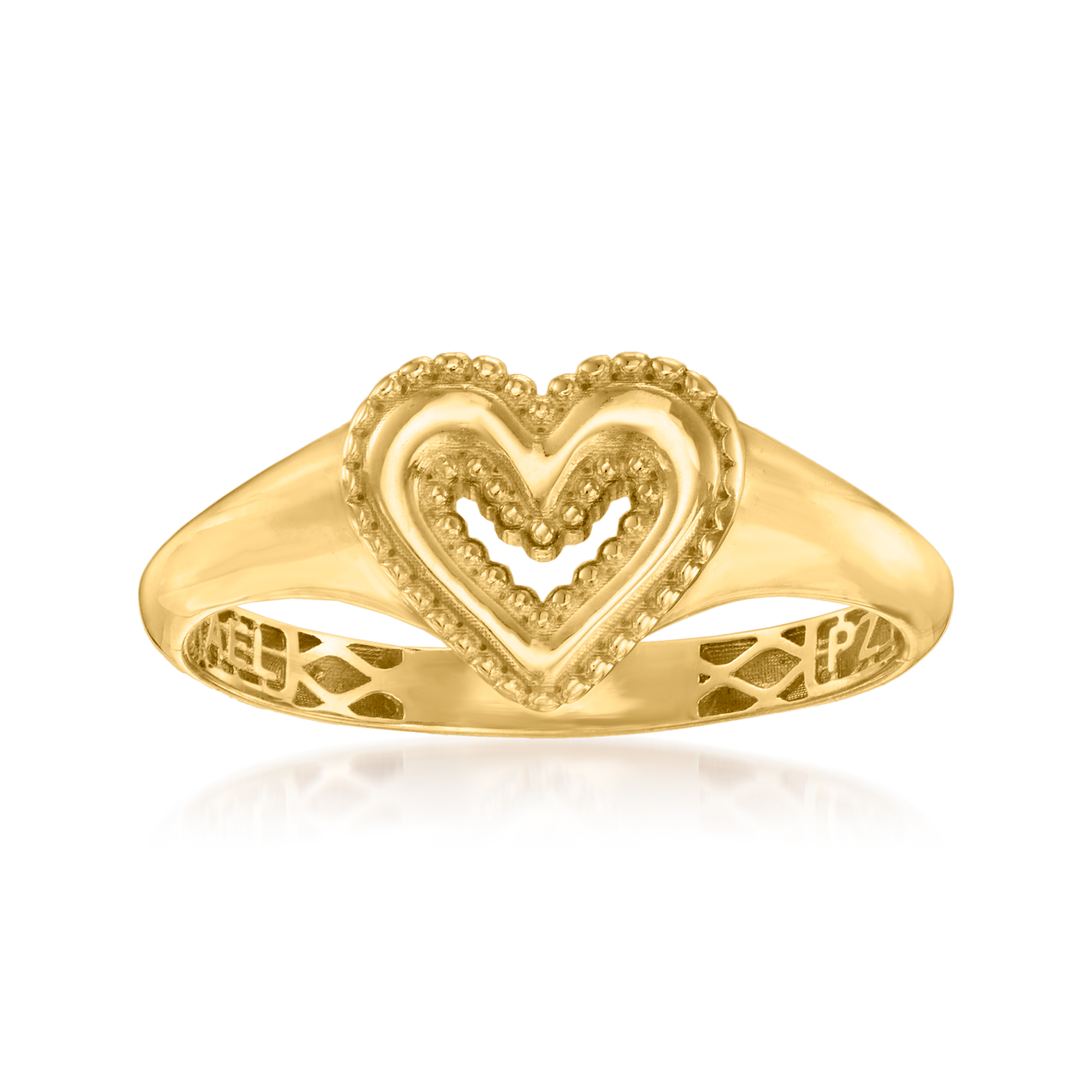 14kt Yellow Gold Beaded Heart Ring | Ross-Simons