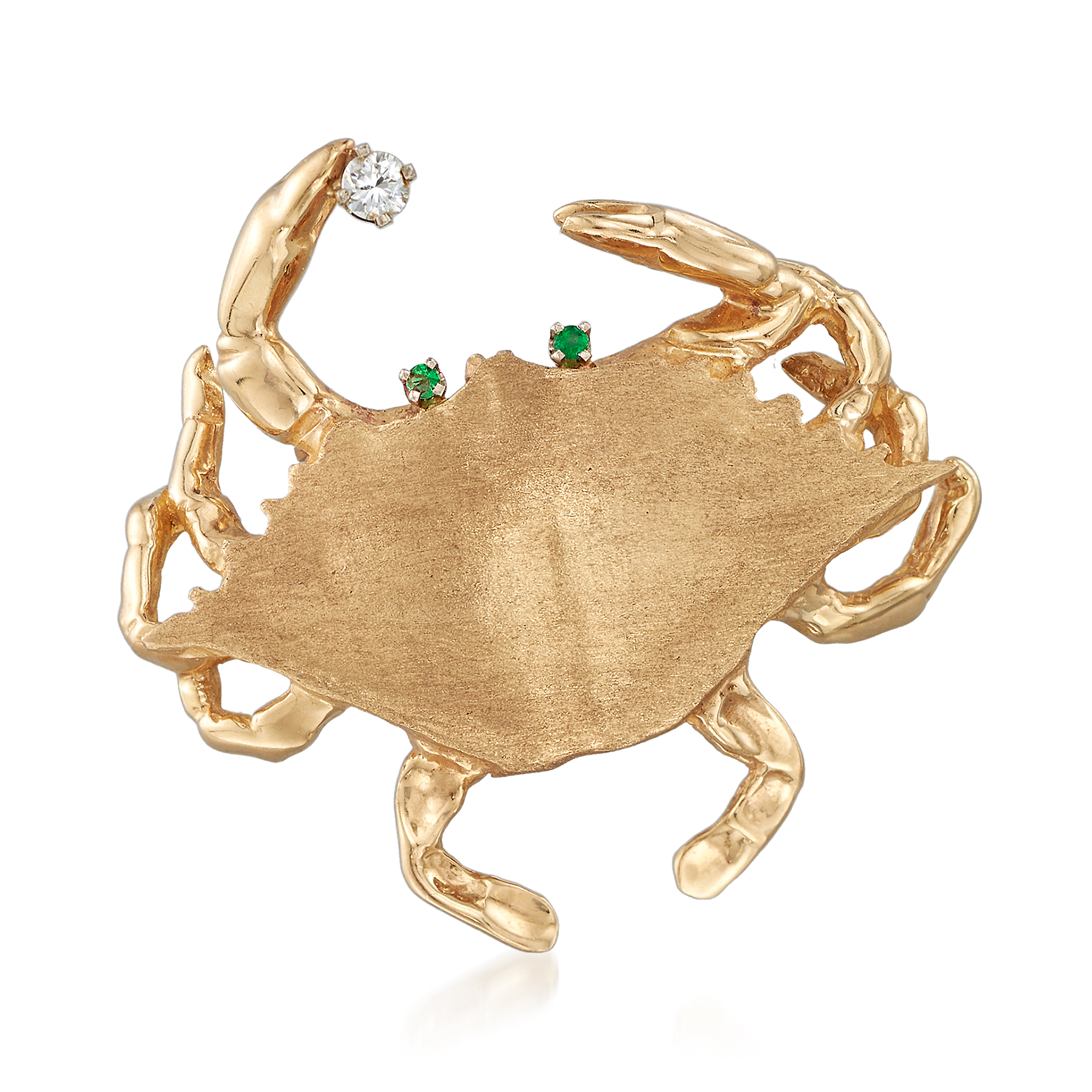 C. 1990 Vintage 14kt Yellow Gold Crab Pin Pendant With Emerald and ...