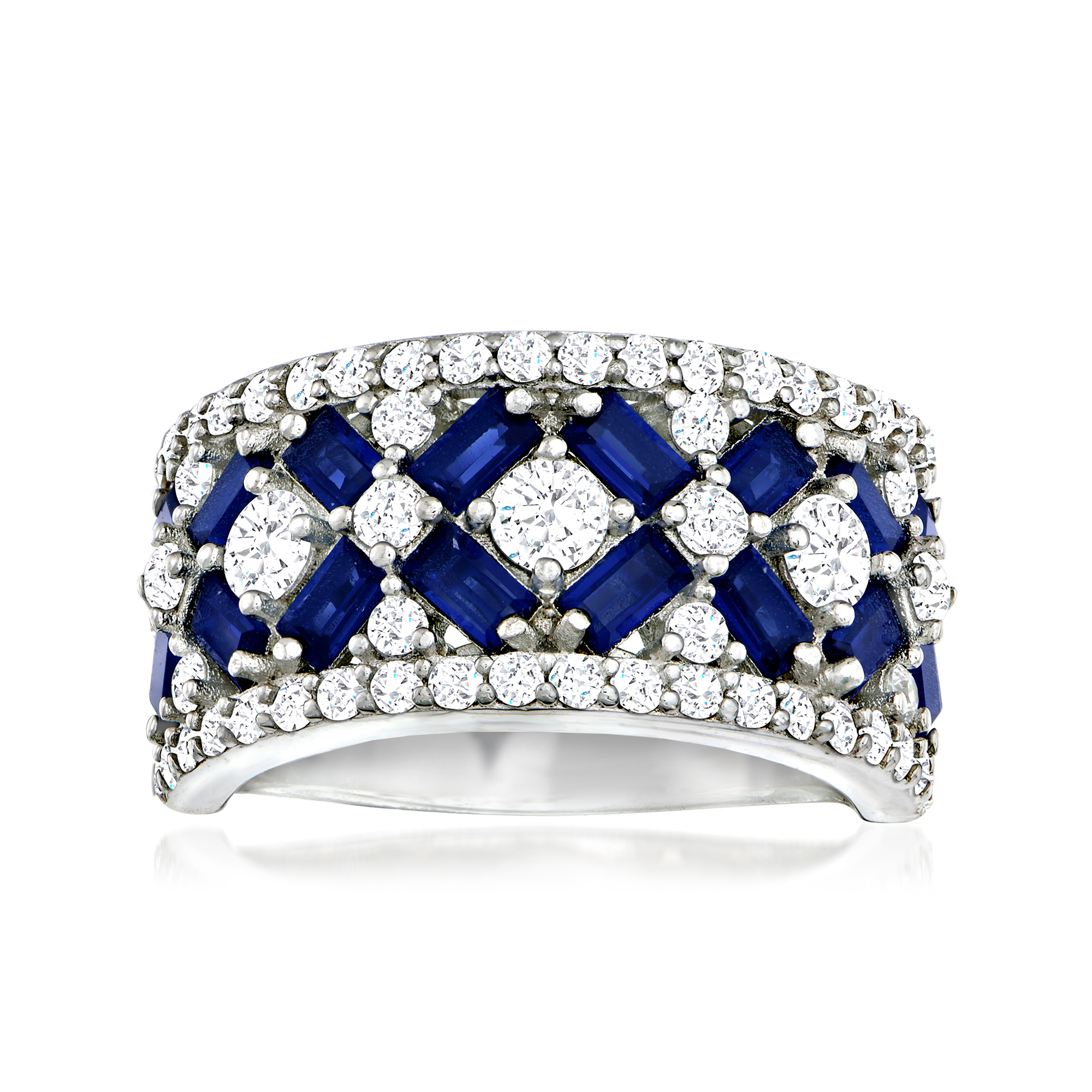 1.90 ct. t.w. Simulated Sapphire and 1.30 ct. t.w. CZ X Ring in ...