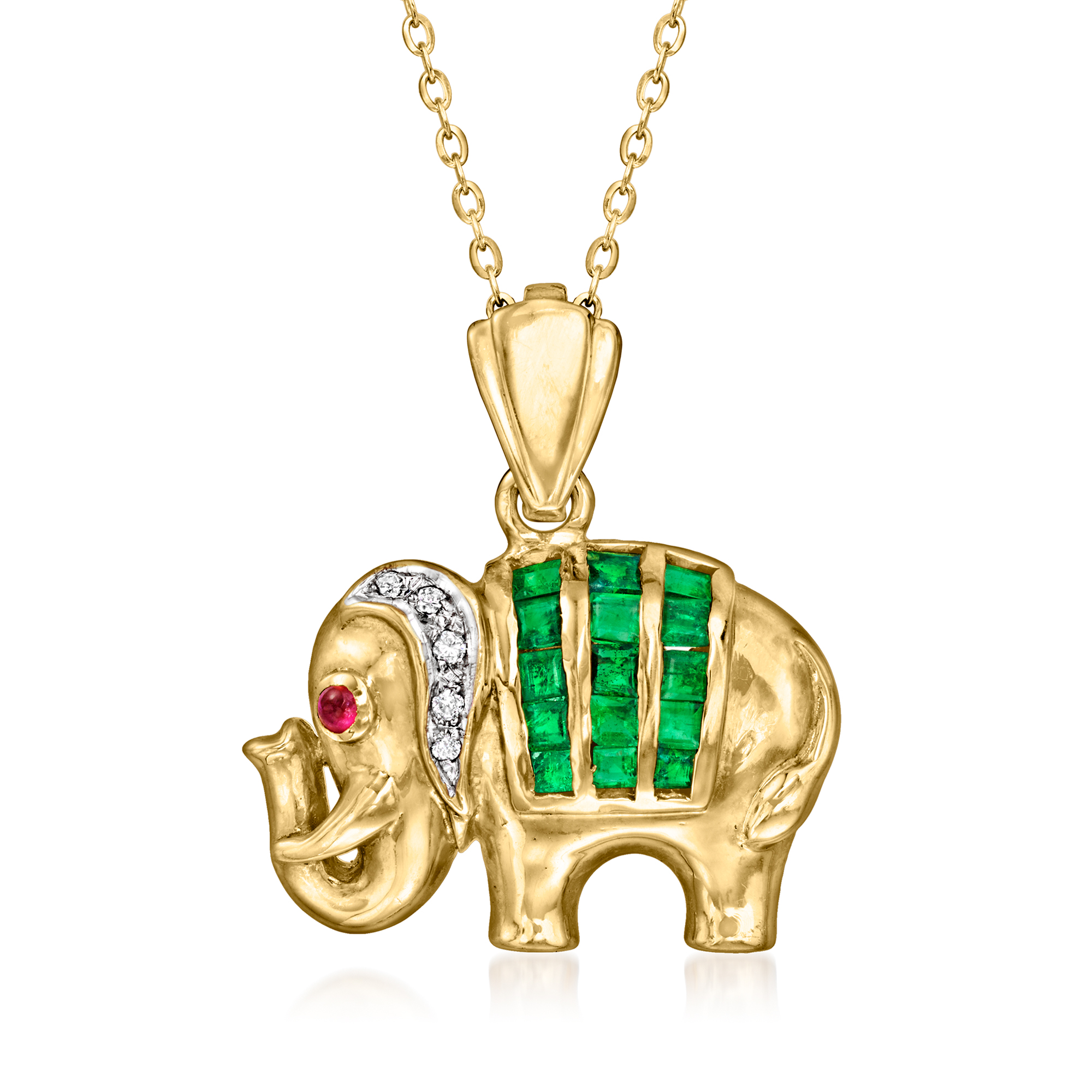 C. 1980 Vintage .90 ct. t.w. Emerald Elephant Pendant Necklace with ...