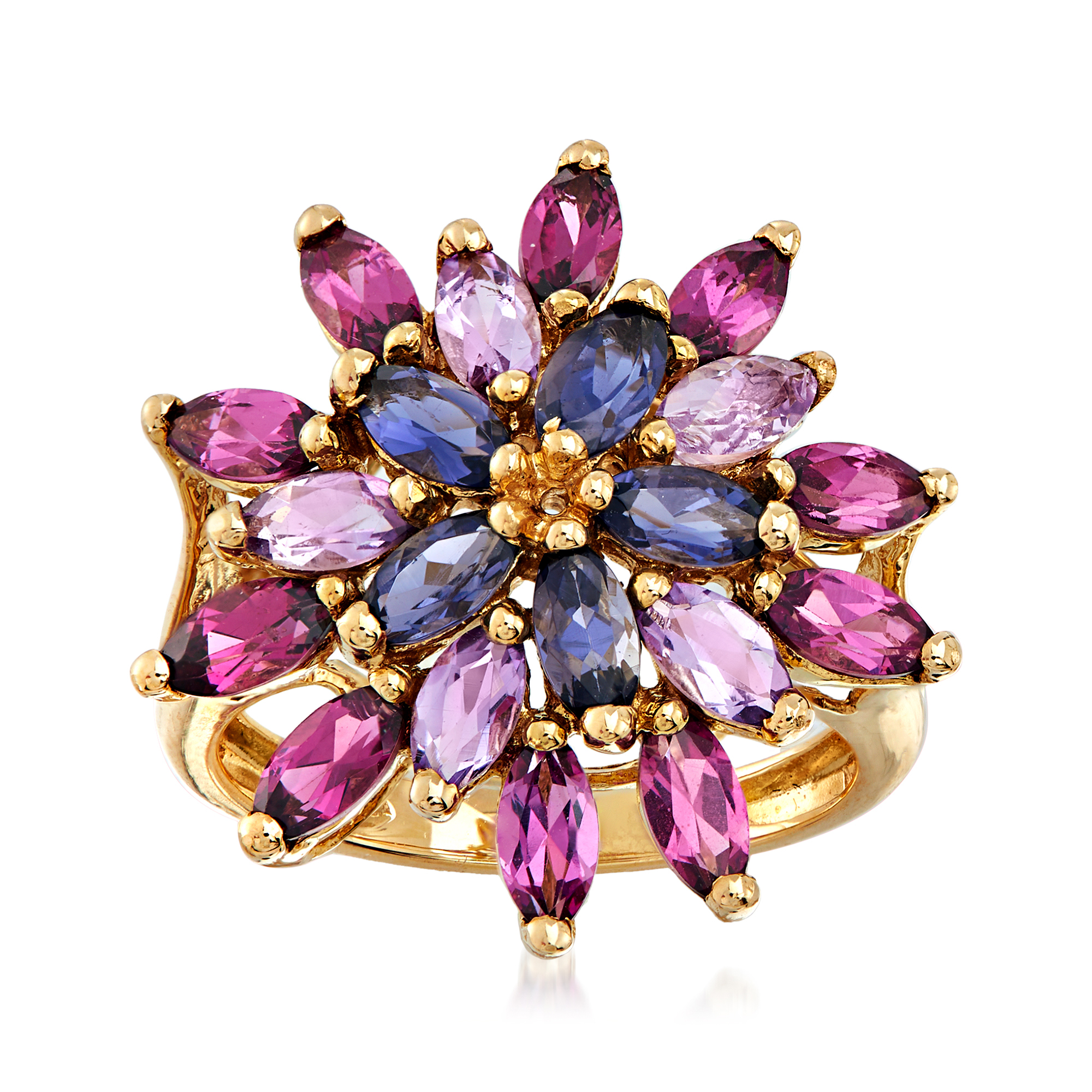 C. 1980 Vintage 2.60 ct. t.w. Multi-Gemstone Flower Ring in 14kt Yellow ...