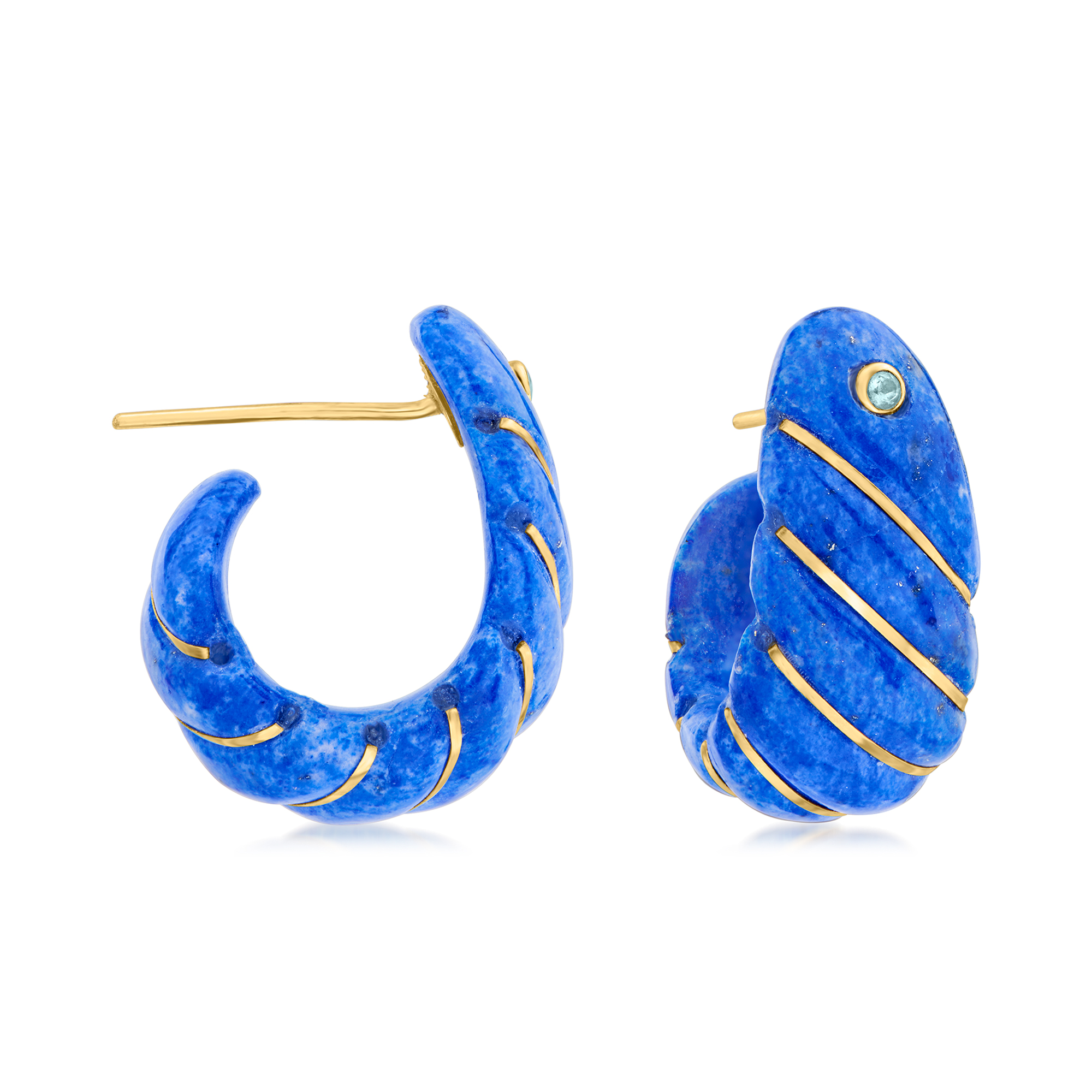 Lapis and .10 ct. t.w. Swiss Blue Topaz J-Hoop Earrings in 14kt Yellow ...