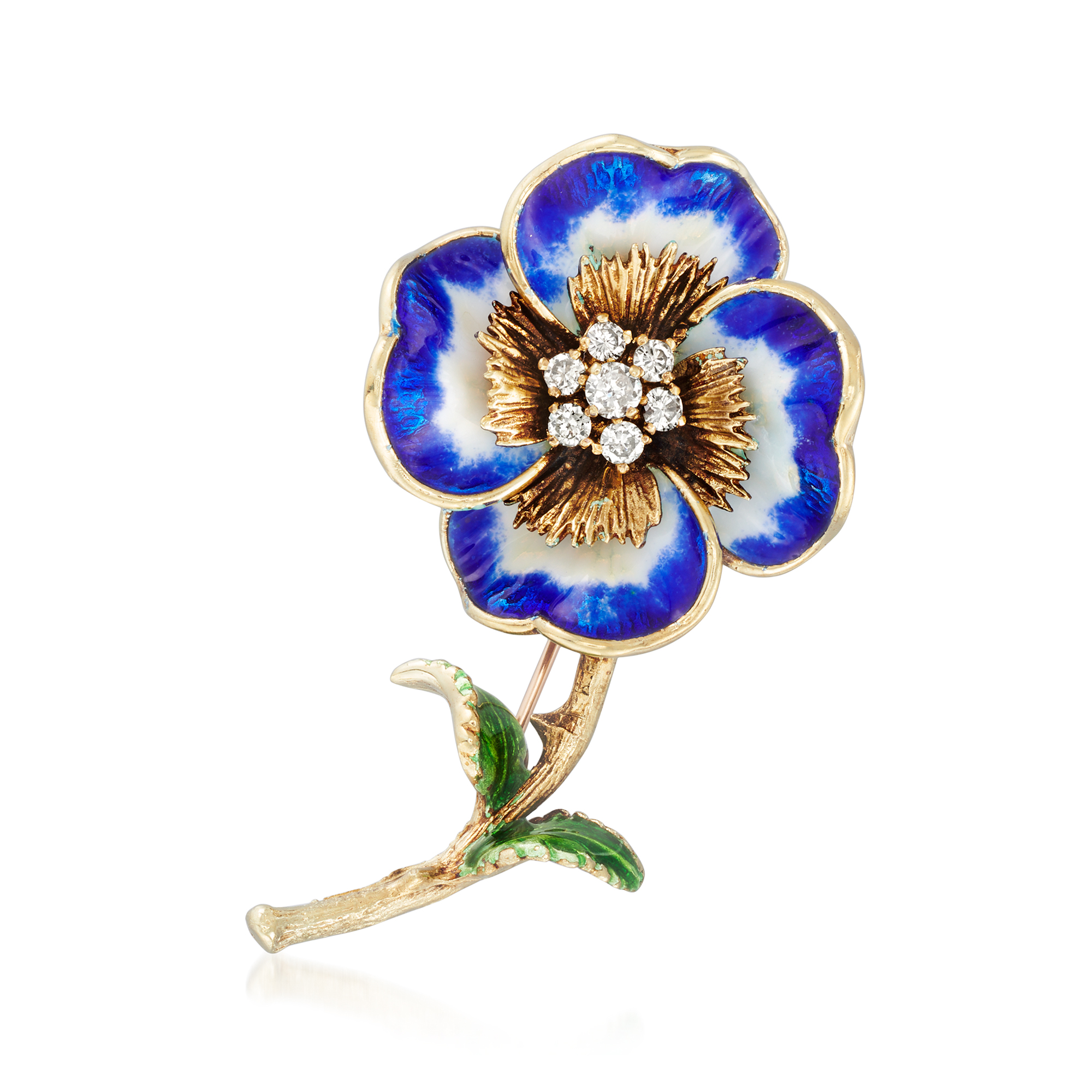 C. 1950 Vintage .50 ct. t.w. Diamond and Multicolored Enamel Flower Pin ...