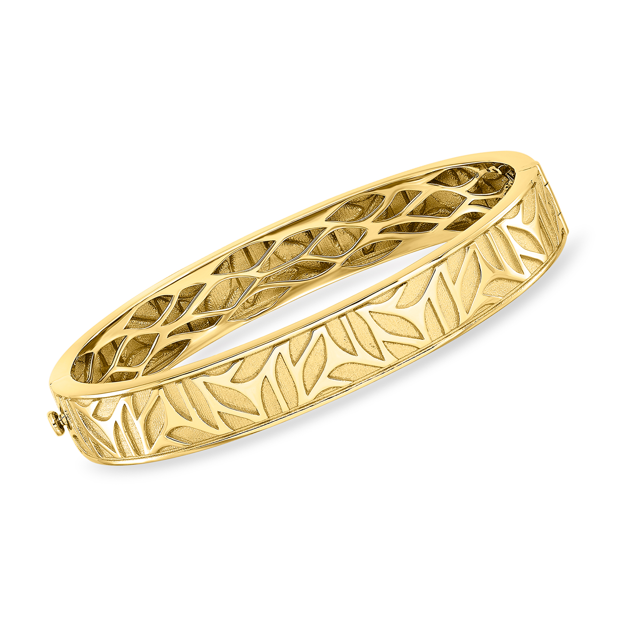 Italian 18kt Yellow Gold Leaf-Pattern Bangle Bracelet | Ross-Simons