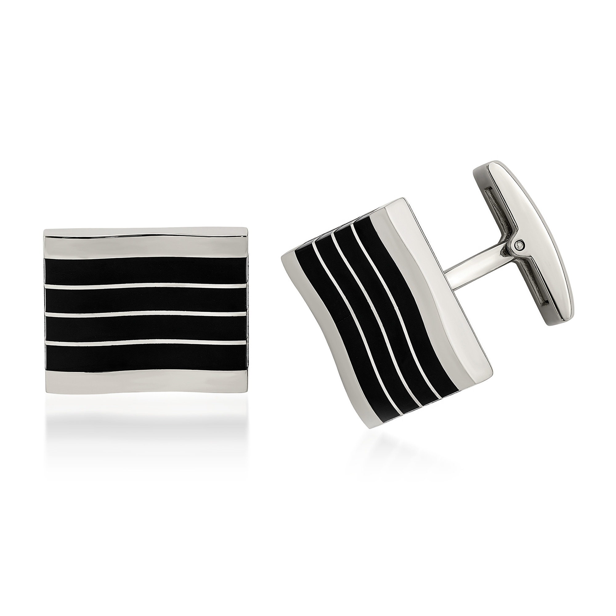 Stainless Steel and Black Onyx Striped Cuff Links | Ross-Simons
