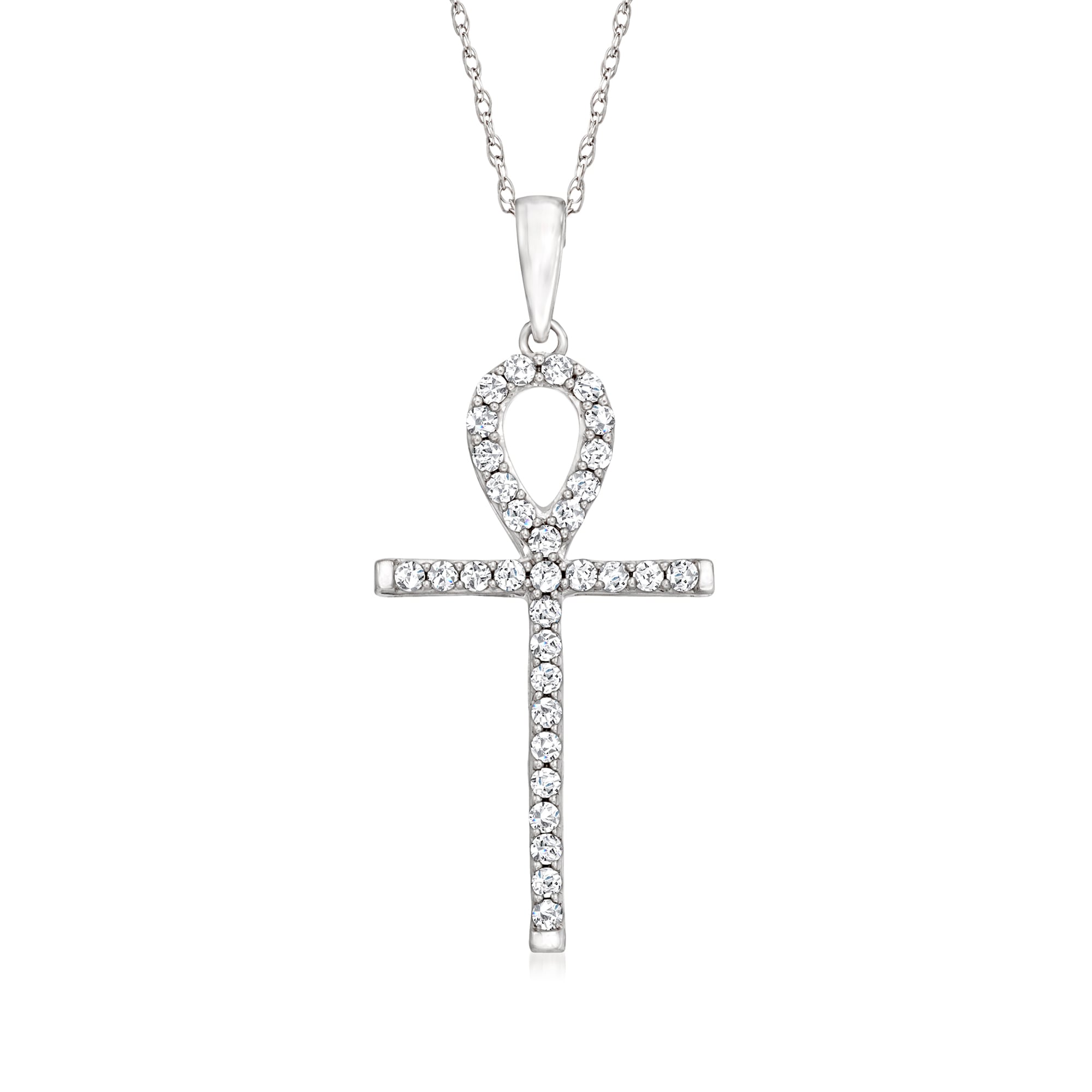 .33 ct. t.w. Diamond Ankh Symbol Pendant Necklace in 14kt White Gold ...