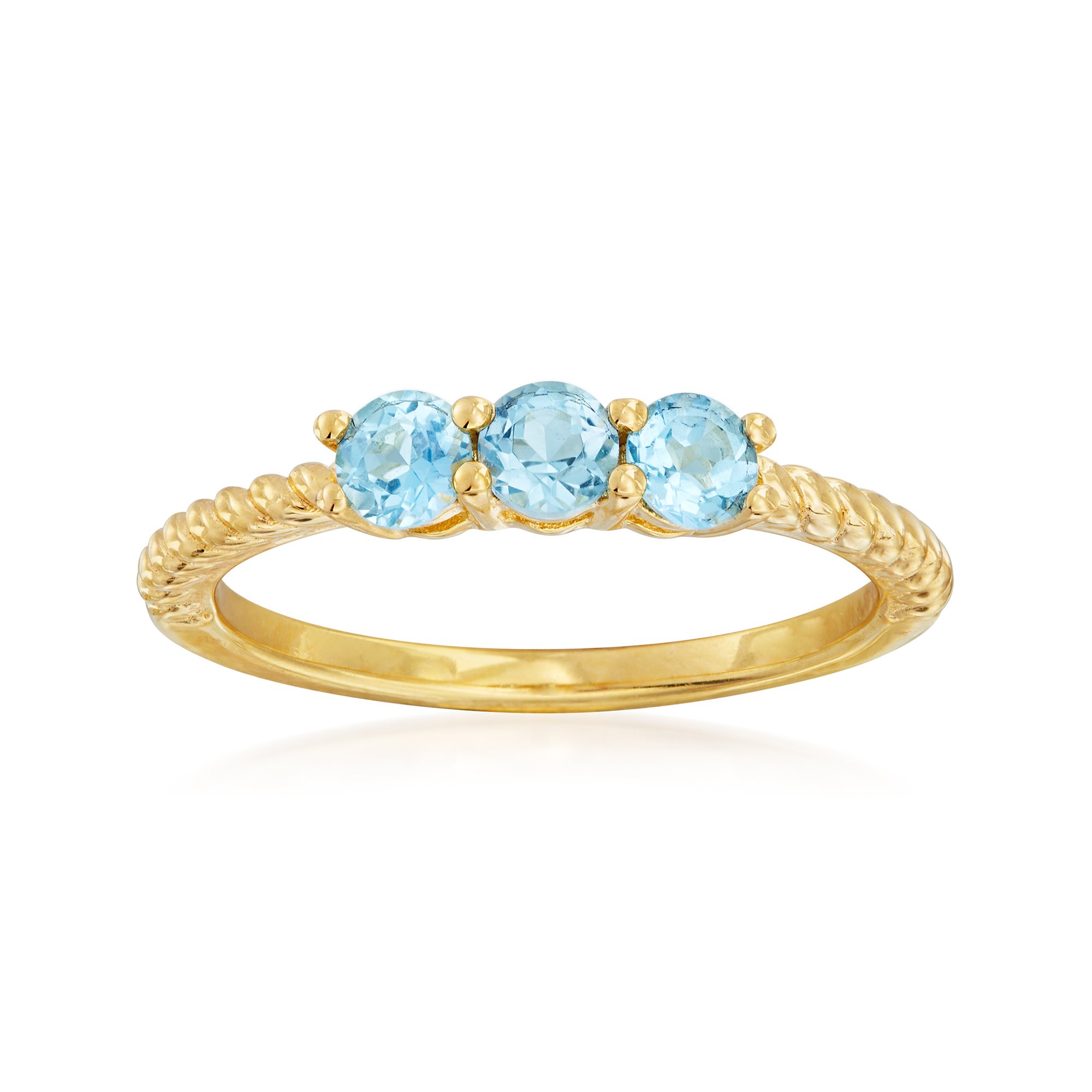 .30 ct. t.w. Swiss Blue Topaz Three-Stone Pinky Ring in 18kt Gold Over ...