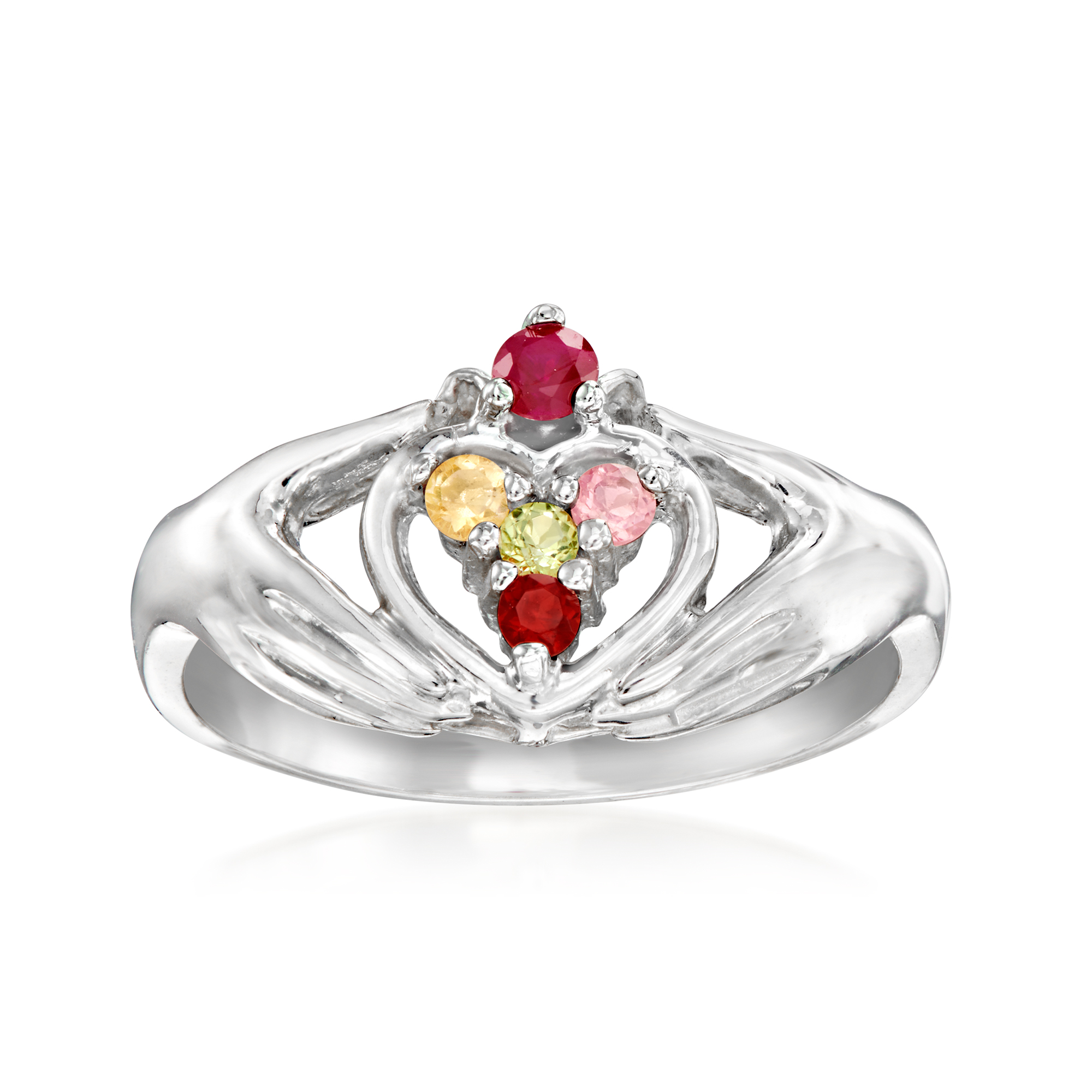 Personalized Claddagh Ring in Sterling Silver 2 to 7 Birthstones | Ross ...