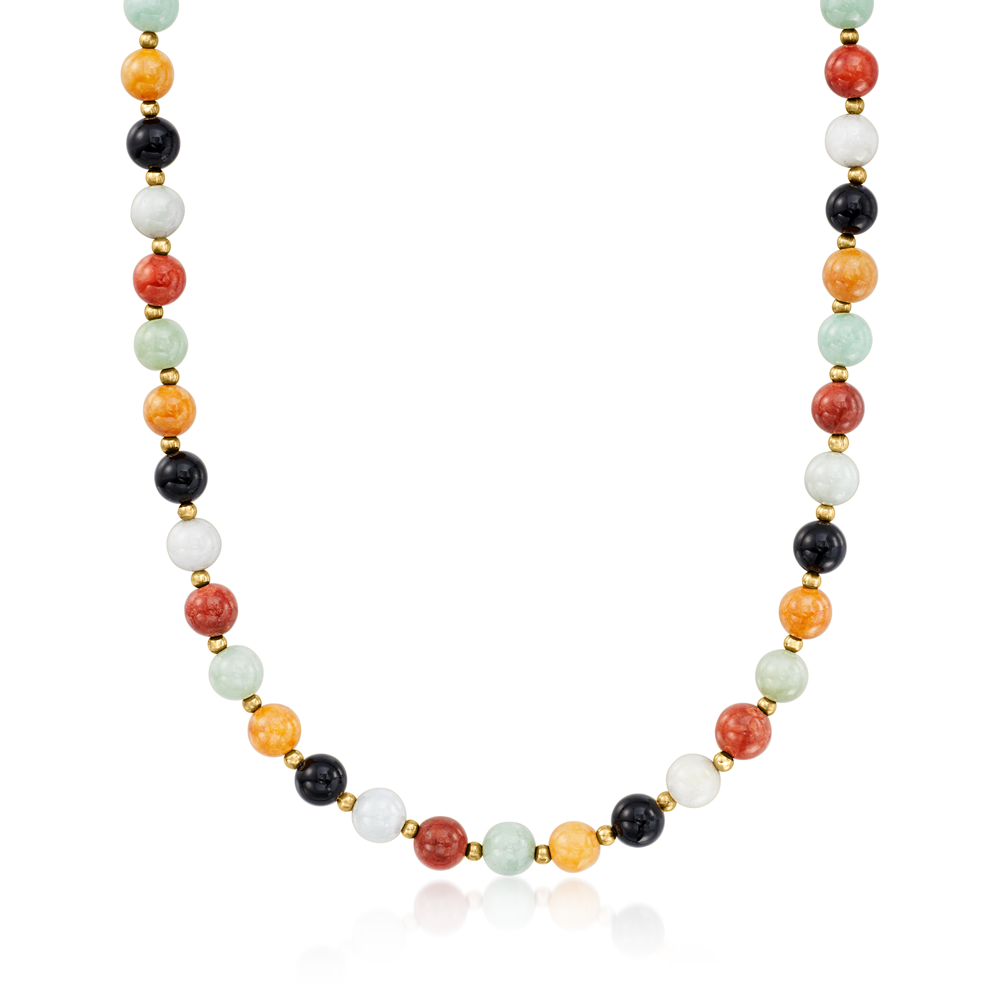 C. 1980 Vintage Multicolored Jade Bead Necklace with 14kt Yellow Gold ...