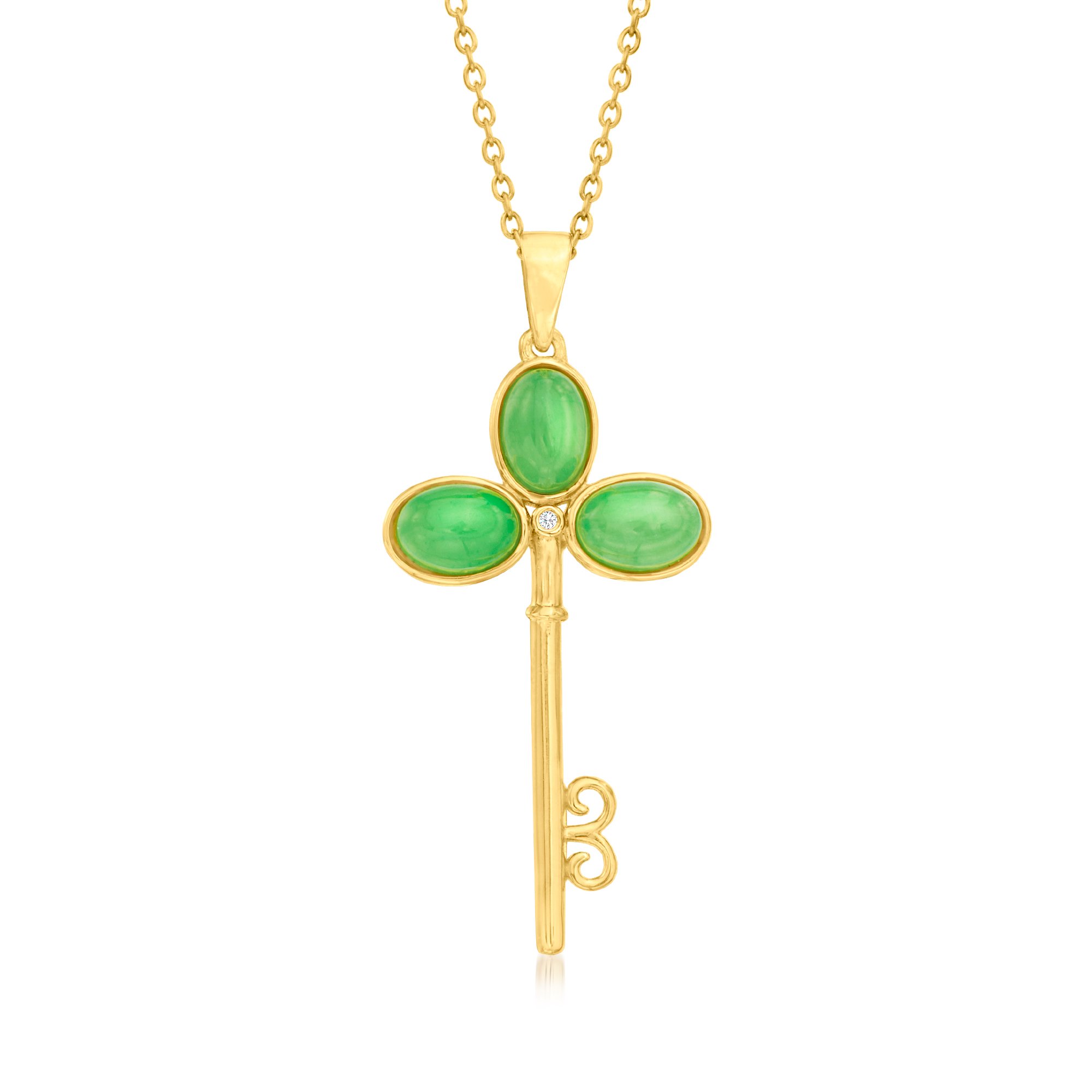 Jade Key Pendant Necklace with Diamond Accent in 18kt Gold Over ...