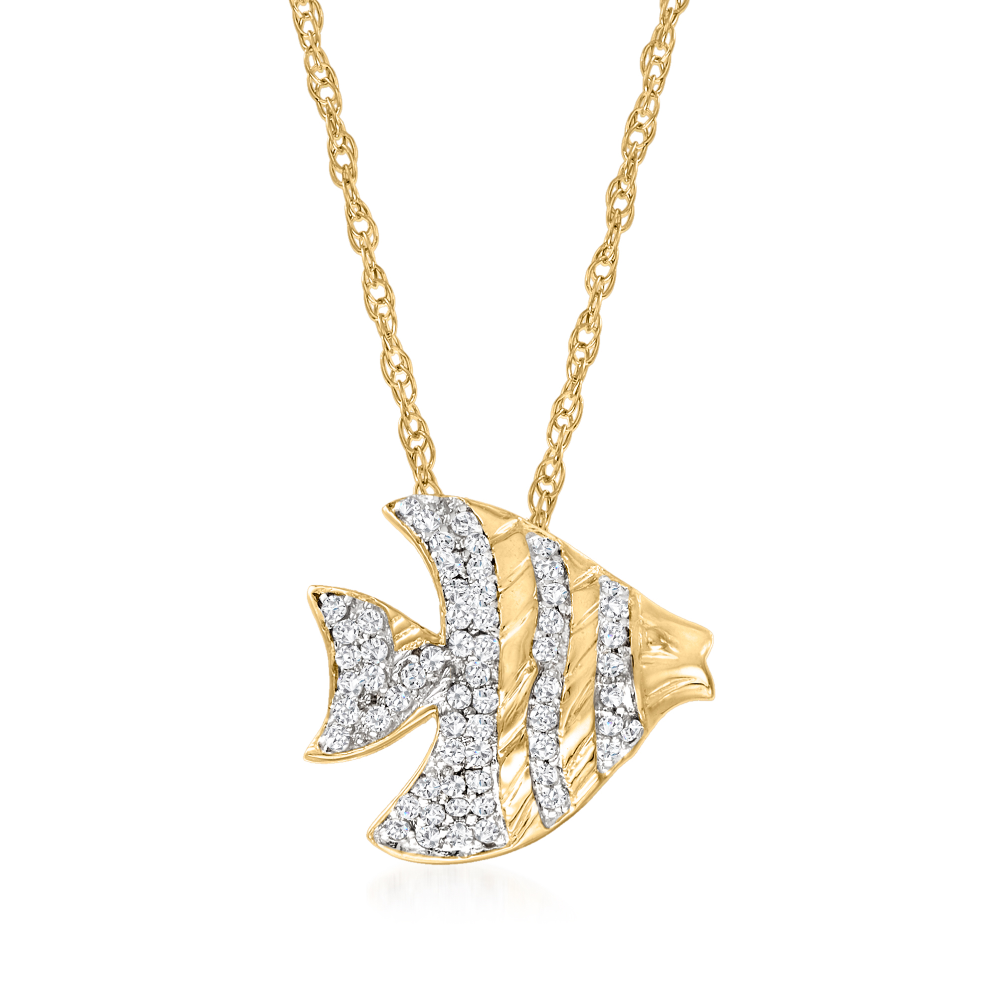 .25 ct. t.w. Diamond Fish Pendant Necklace in 18kt Gold Over Sterling ...