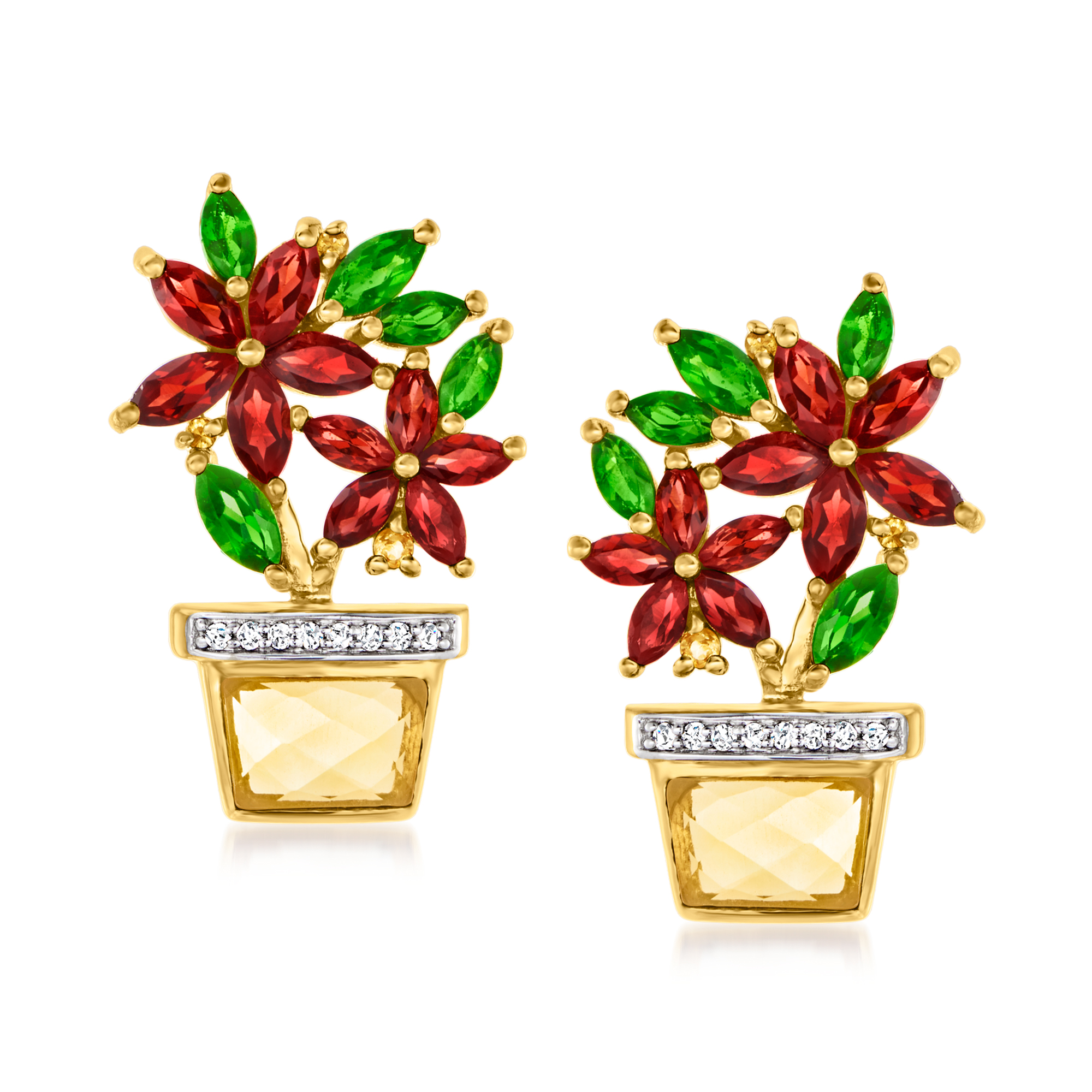 7.20 ct. t.w. Multi-Gemstone Flower Pot Earrings in 18kt Gold Over ...