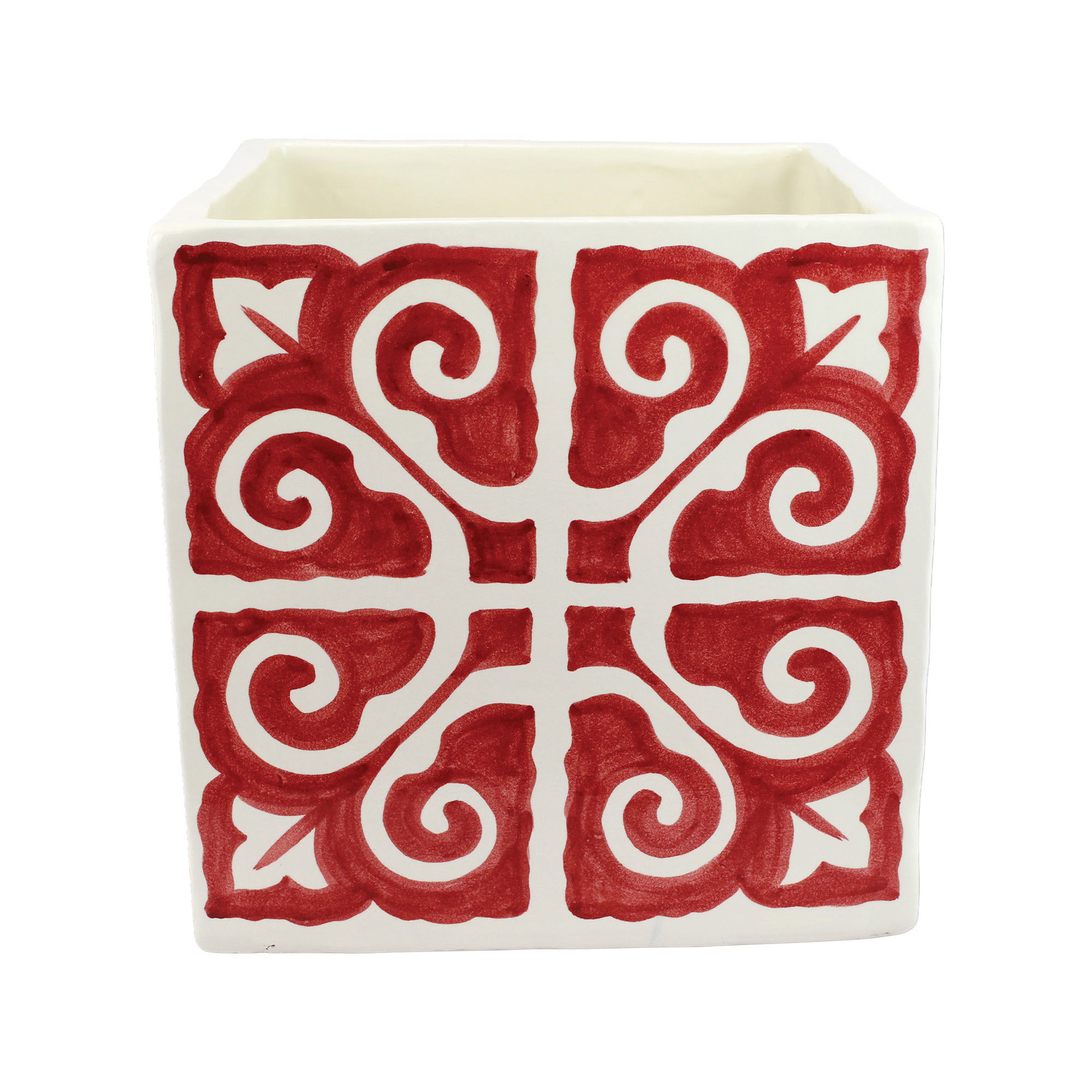 Vietri "Mosaico" Red Large Square Cachepot from Italy | Ross-Simons
