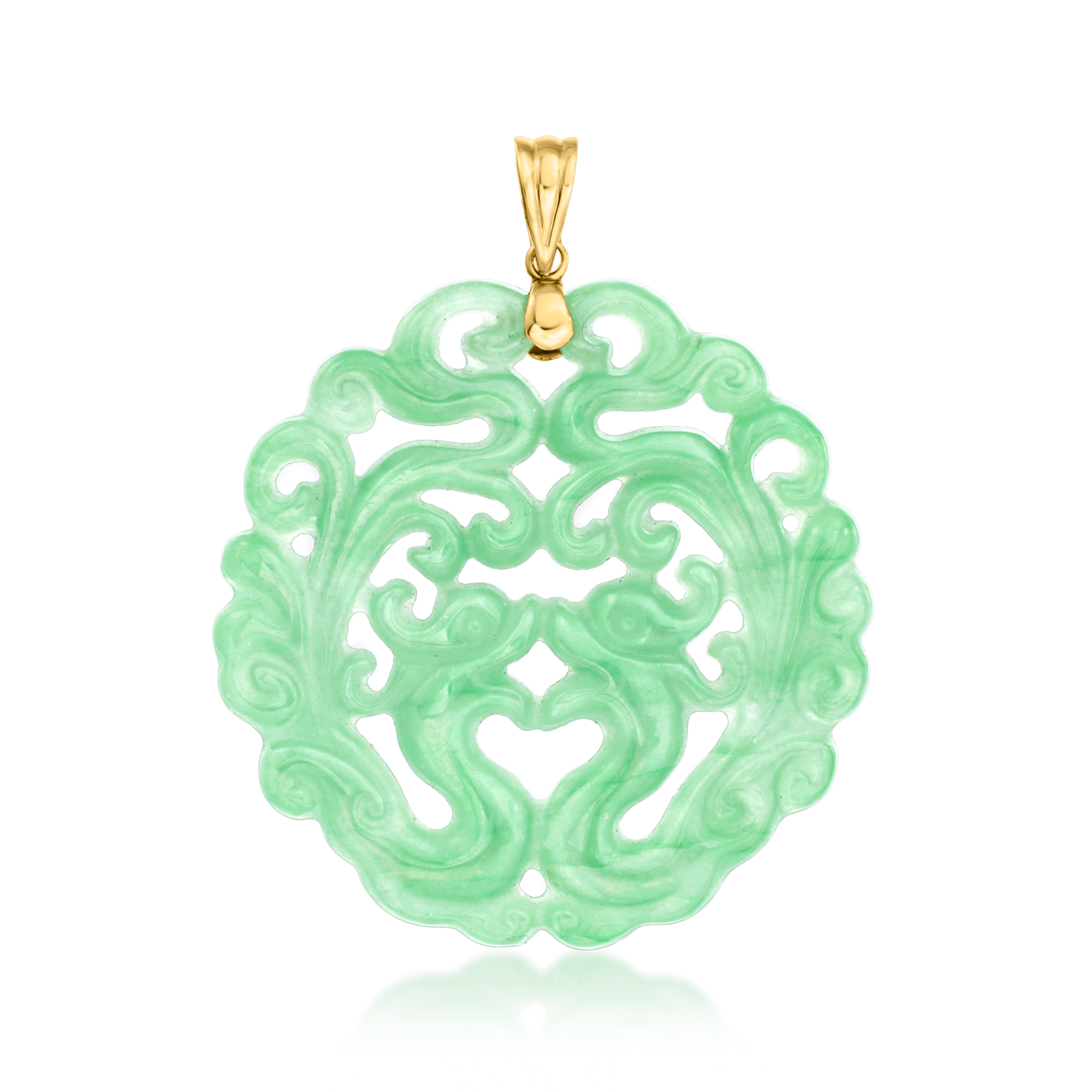 Carved Jade Phoenix Pendant with 14kt Yellow Gold | Ross-Simons