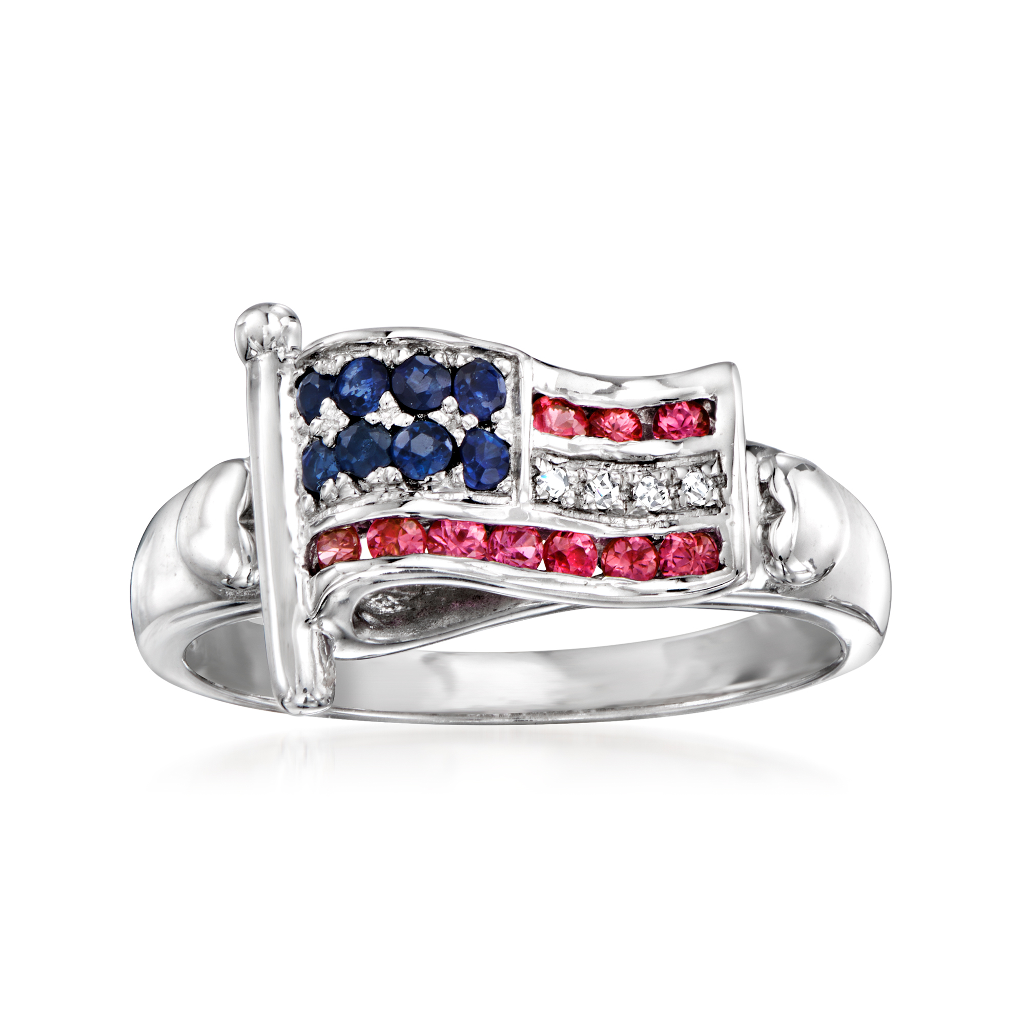 .20 ct. t.w. Sapphire and .20 ct. t.w. Ruby American Flag Ring with ...